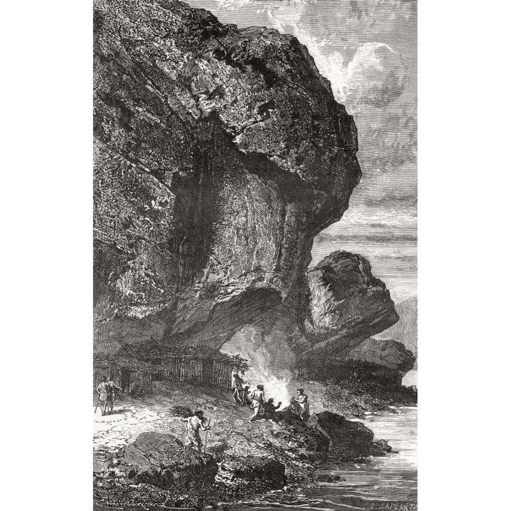 Neanderthal man under the rock shelter of the Bruniquel Cave, France in ...