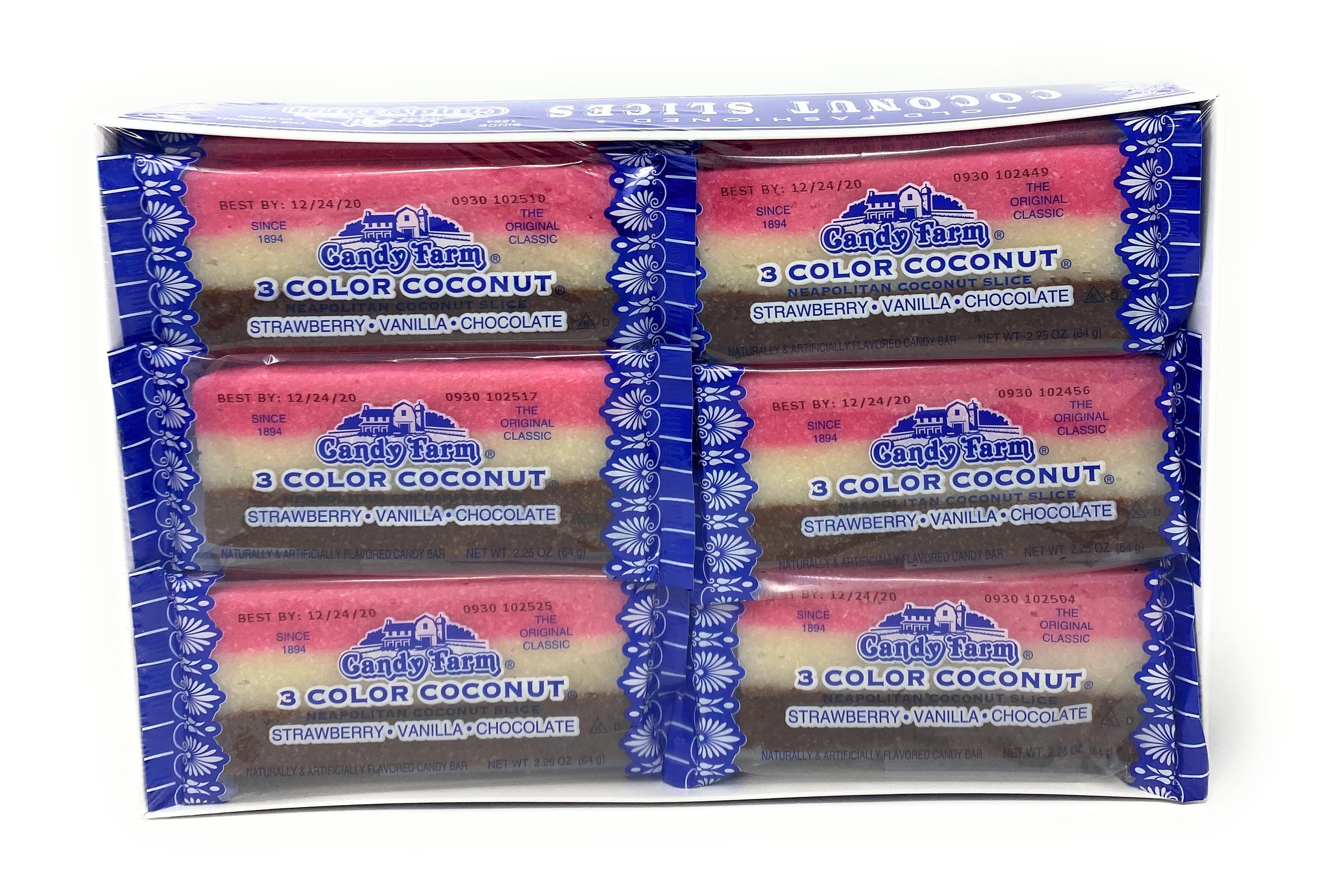 Neapolitan Coconut Slice Candy Bars 1.65 oz (24 Vanilla, Chocolate ...