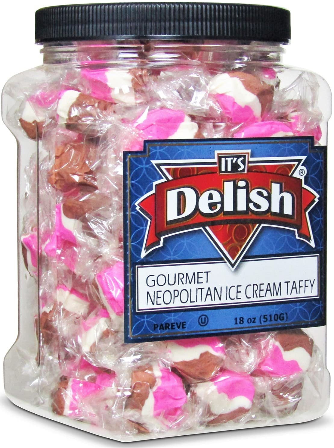 It's Delish Neapolitan Ice Cream Taffy Chews, 18 Oz Jumbo Container - Gourmet Soft Fluff Taffy ...