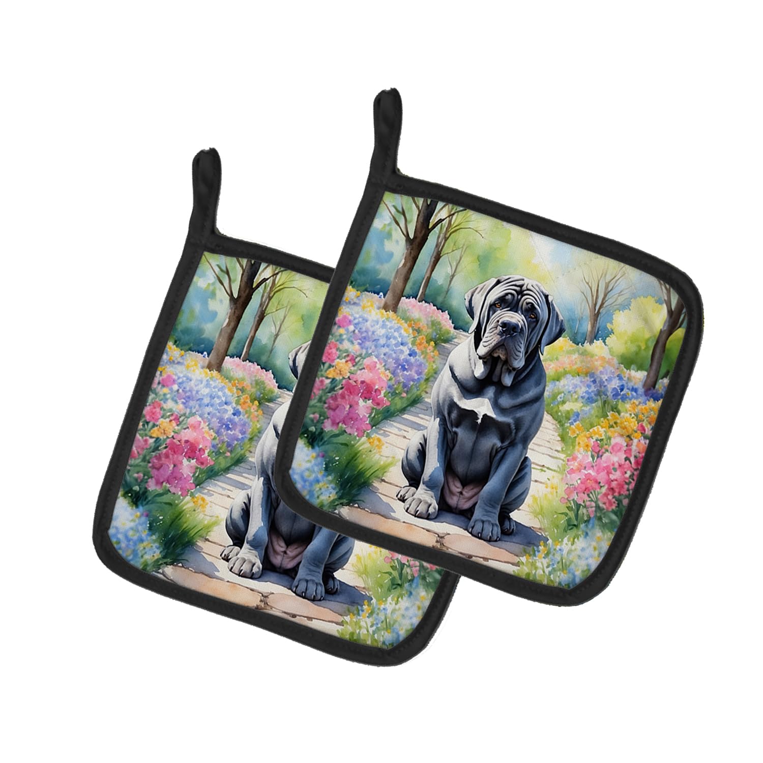 Neapolitan Mastiff Spring Path Pair of Pot Holders 7.5 in x 7.5 in ...