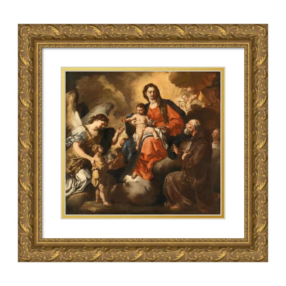 Neapolitan School 16x15 Gold Ornate Wood Frame and Double Matted Museum ...
