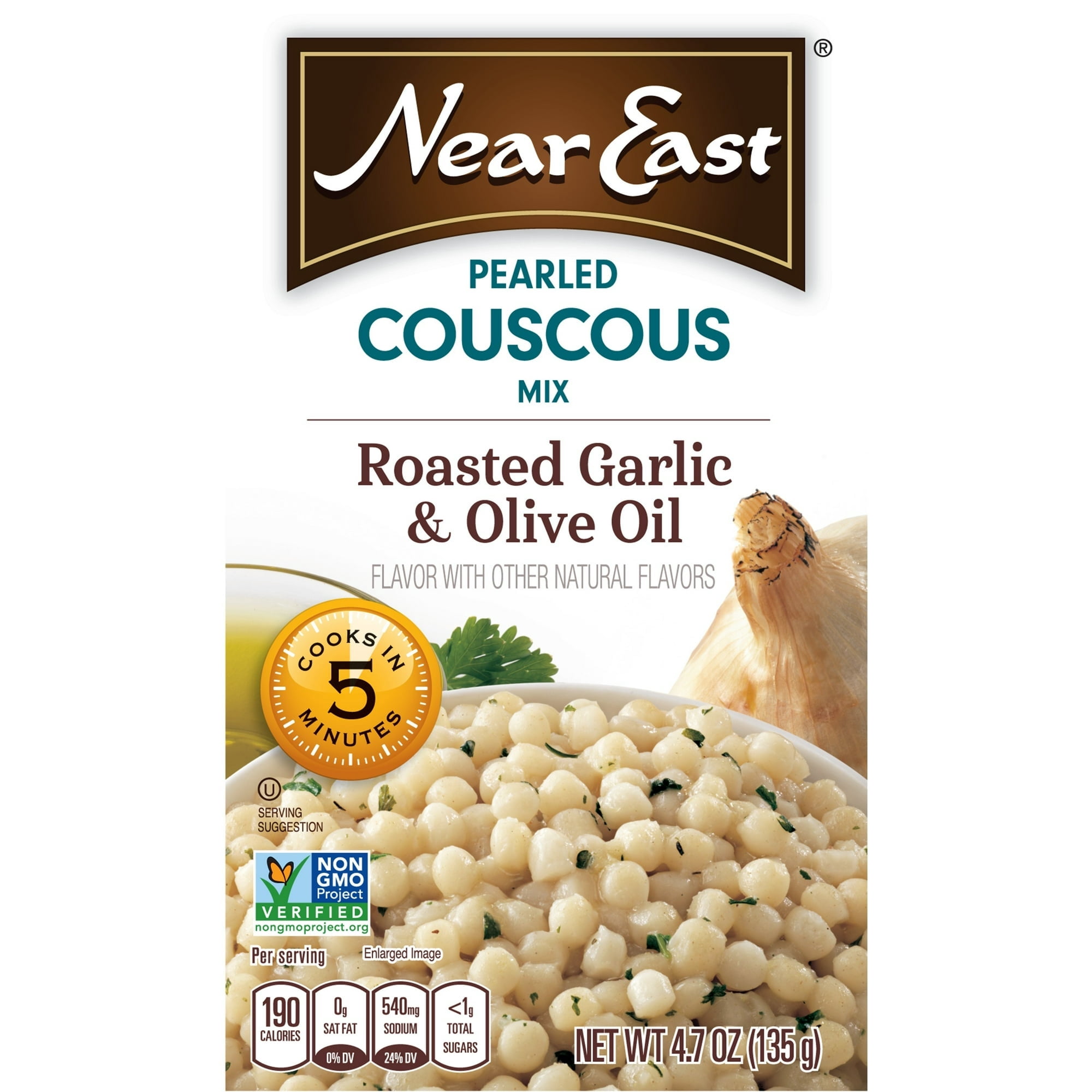 Near East Roasted Garlic and Olive Oil Pearled Couscous Mix, 4.7 oz Box ...