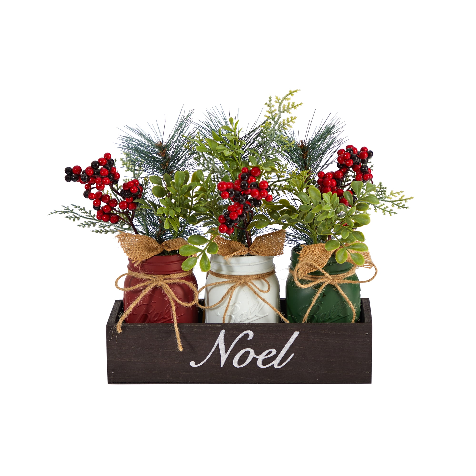 Nearly Natural 12in. Holiday Winter Pine and Berries Three Piece Mason ...
