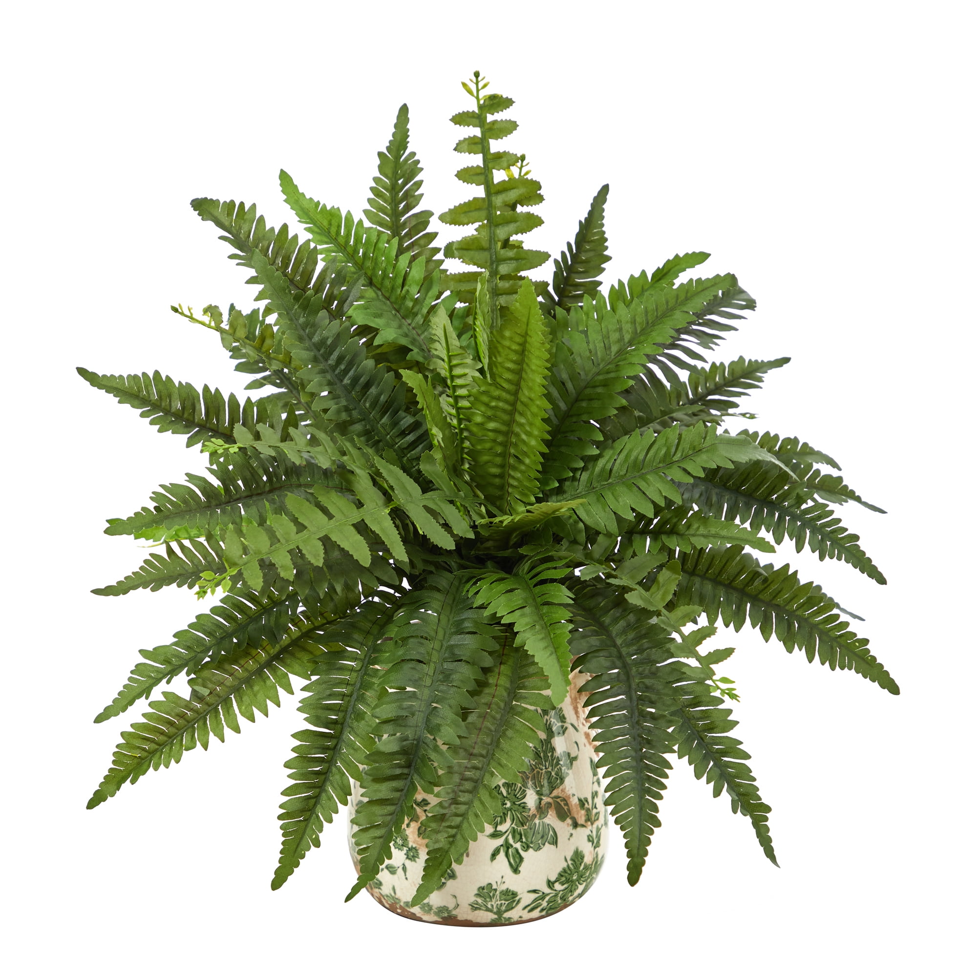 Nearly Natural 15in. Boston Fern Artificial Plant with Tuscan Ceramic ...