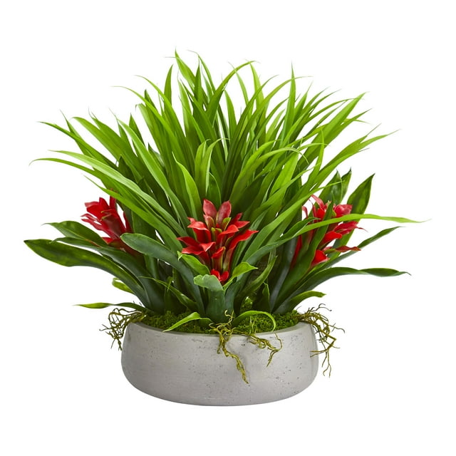 Free Shipping! Nearly Natural 16” Bromeliad & Grass Faux Plant in ...