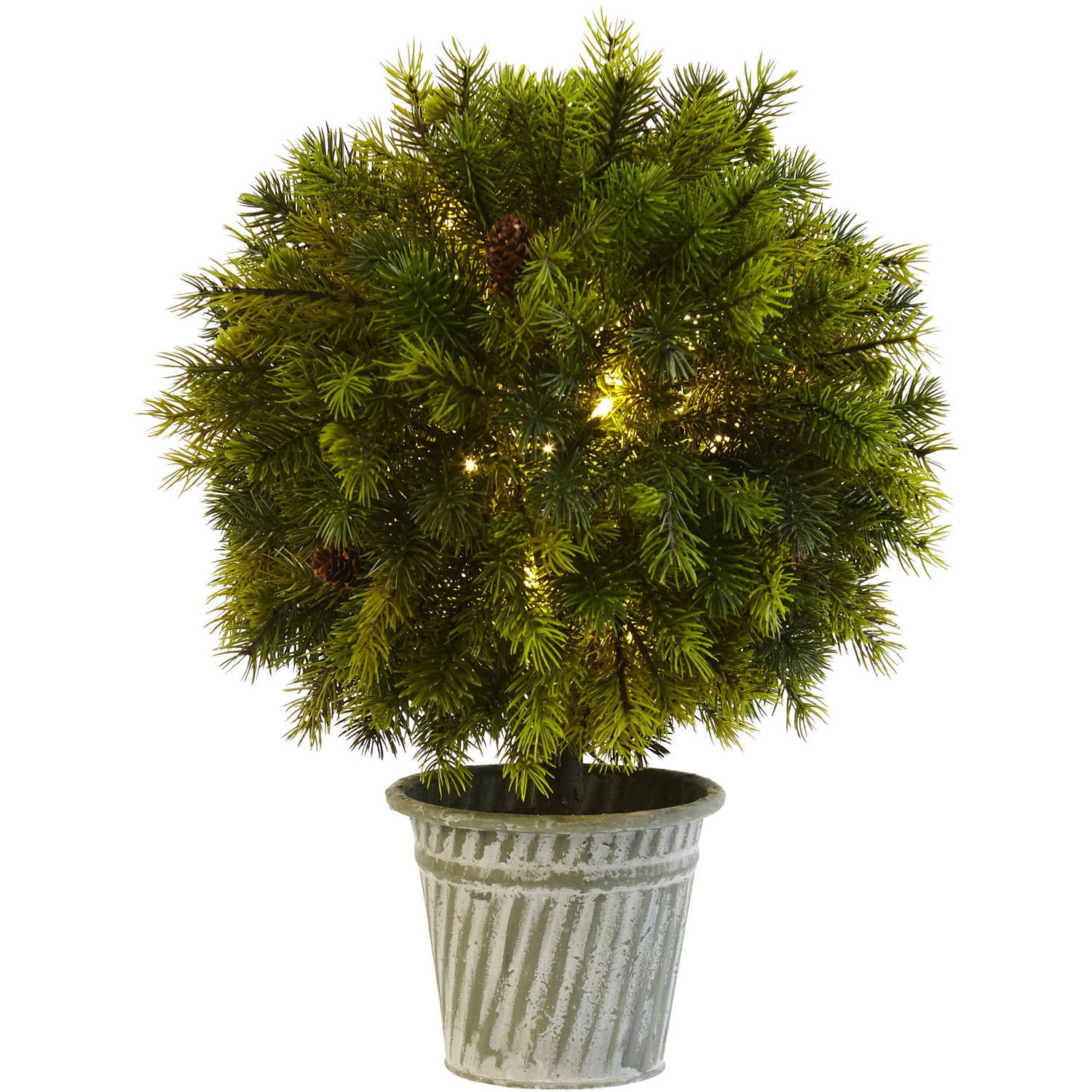 Nearly Natural 18" Artificial Pine Ball in Iron Top - Walmart.com