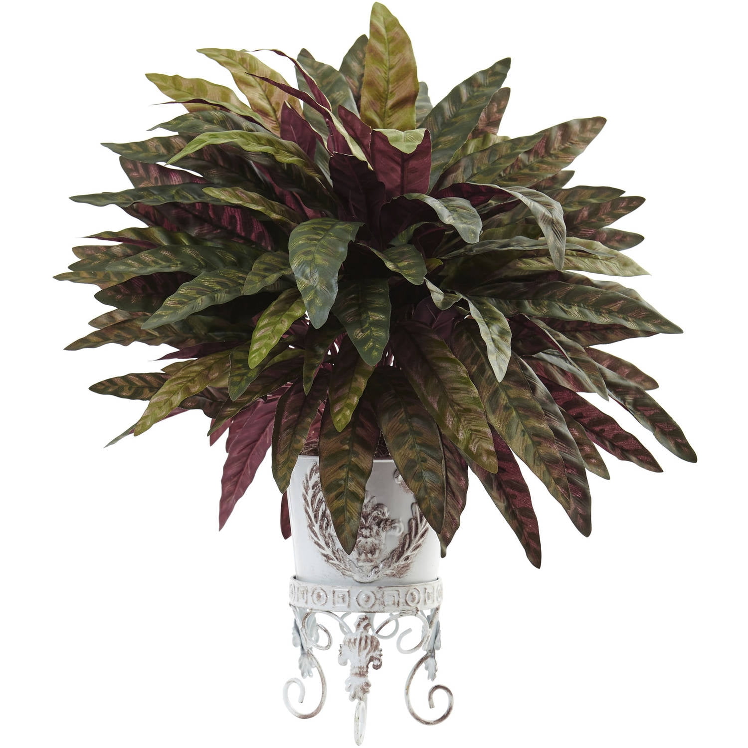 Nearly Natural 2' Decorative Peacock Bush with Metal Planter ...