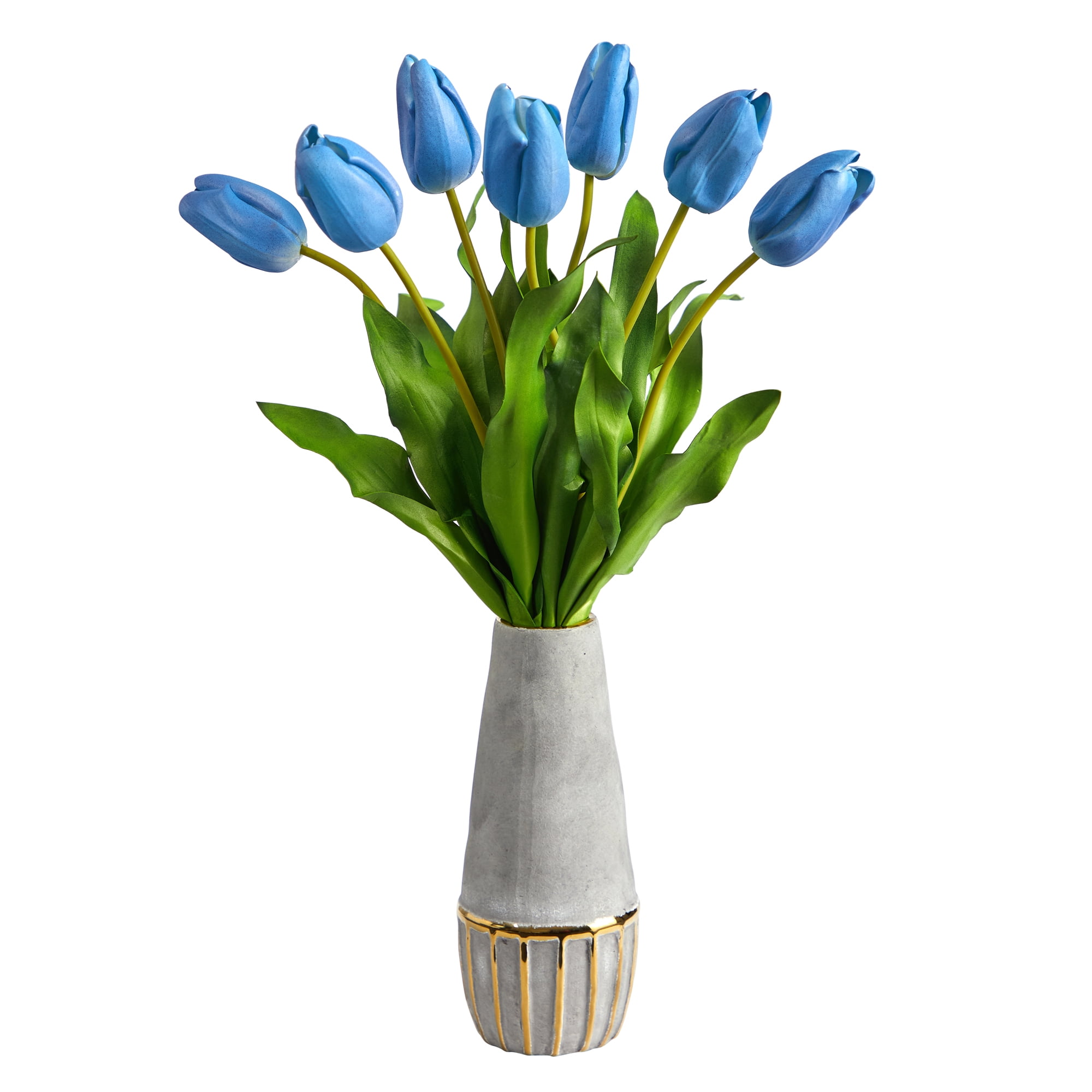 Nearly Natural 22in. Dutch Tulip Artificial Arrangement in Stoneware ...