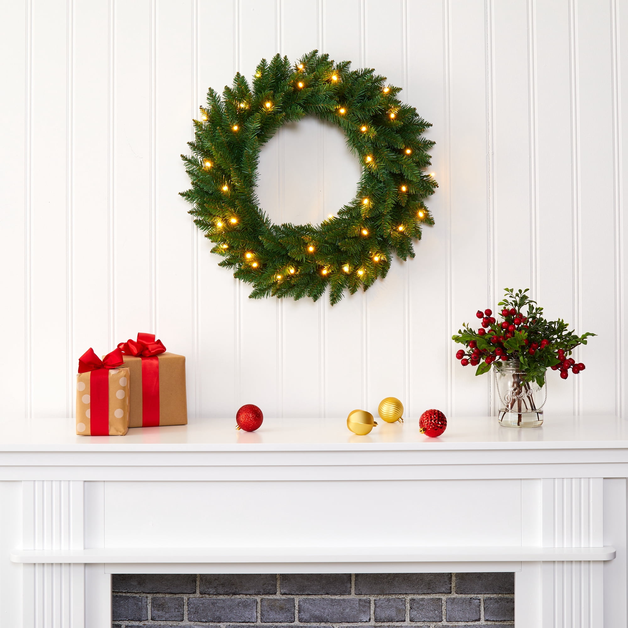 Nearly Natural 24" Green Pine Artificial Christmas Wreath with Lights ...