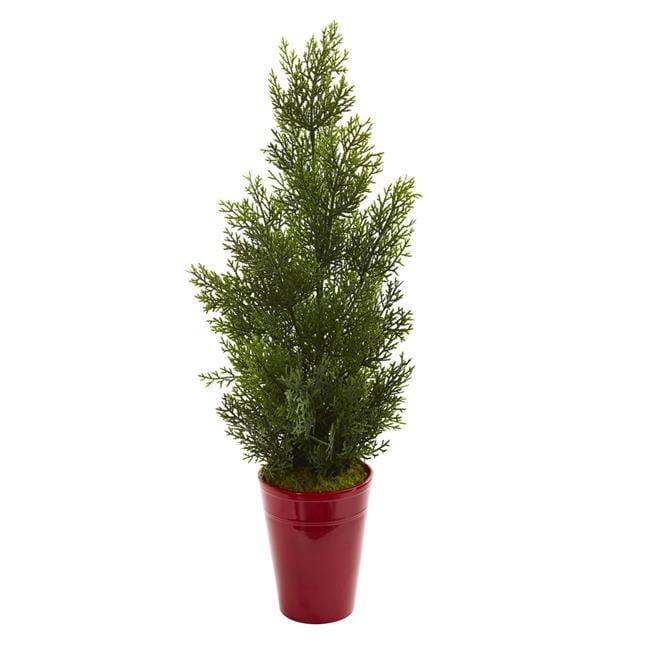 Nearly Natural 27 in. Mini Cedar Artificial Pine Tree in Decorative ...