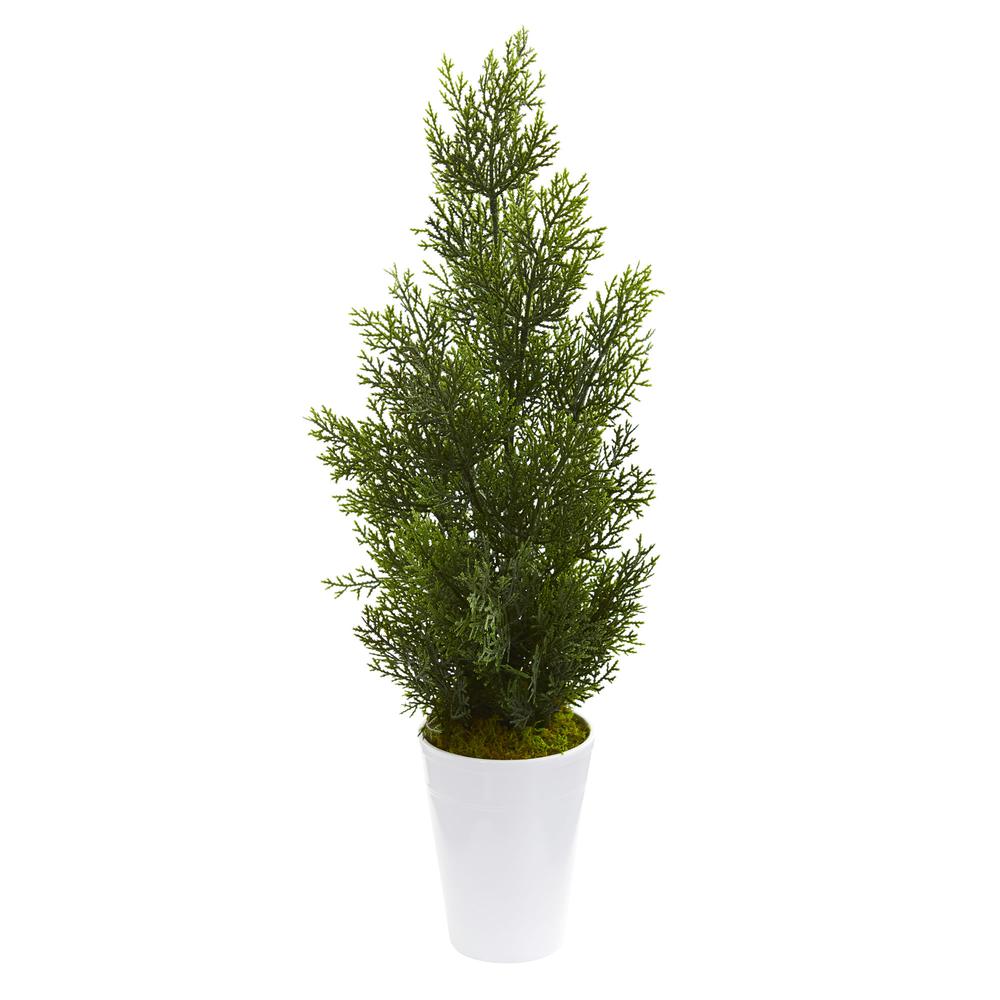Nearly Natural 27in. Mini Cedar Artificial Pine Tree in Decorative ...