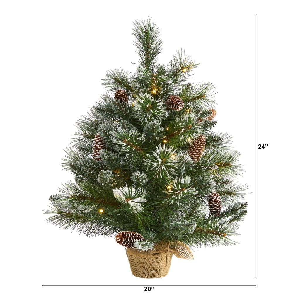 Nearly Natural 2ft. Frosted Pine Artificial Christmas Tree with 35 ...