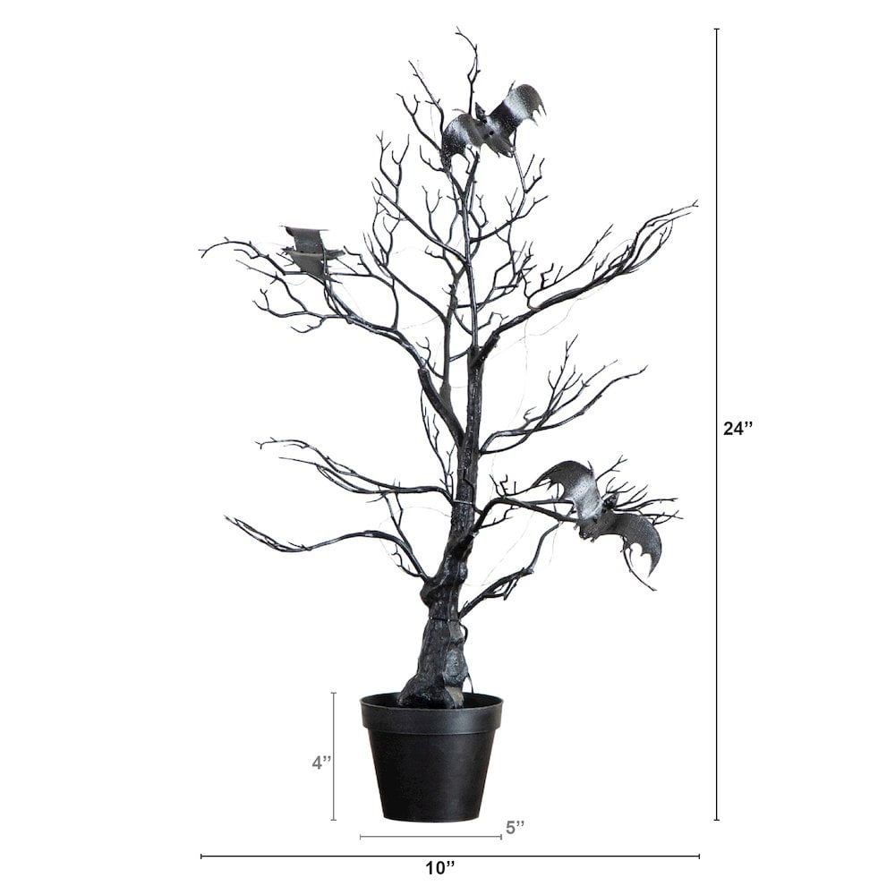 Nearly Natural 2ft. Pre-Lit Artificial Halloween Black Spooky Twig Tree ...