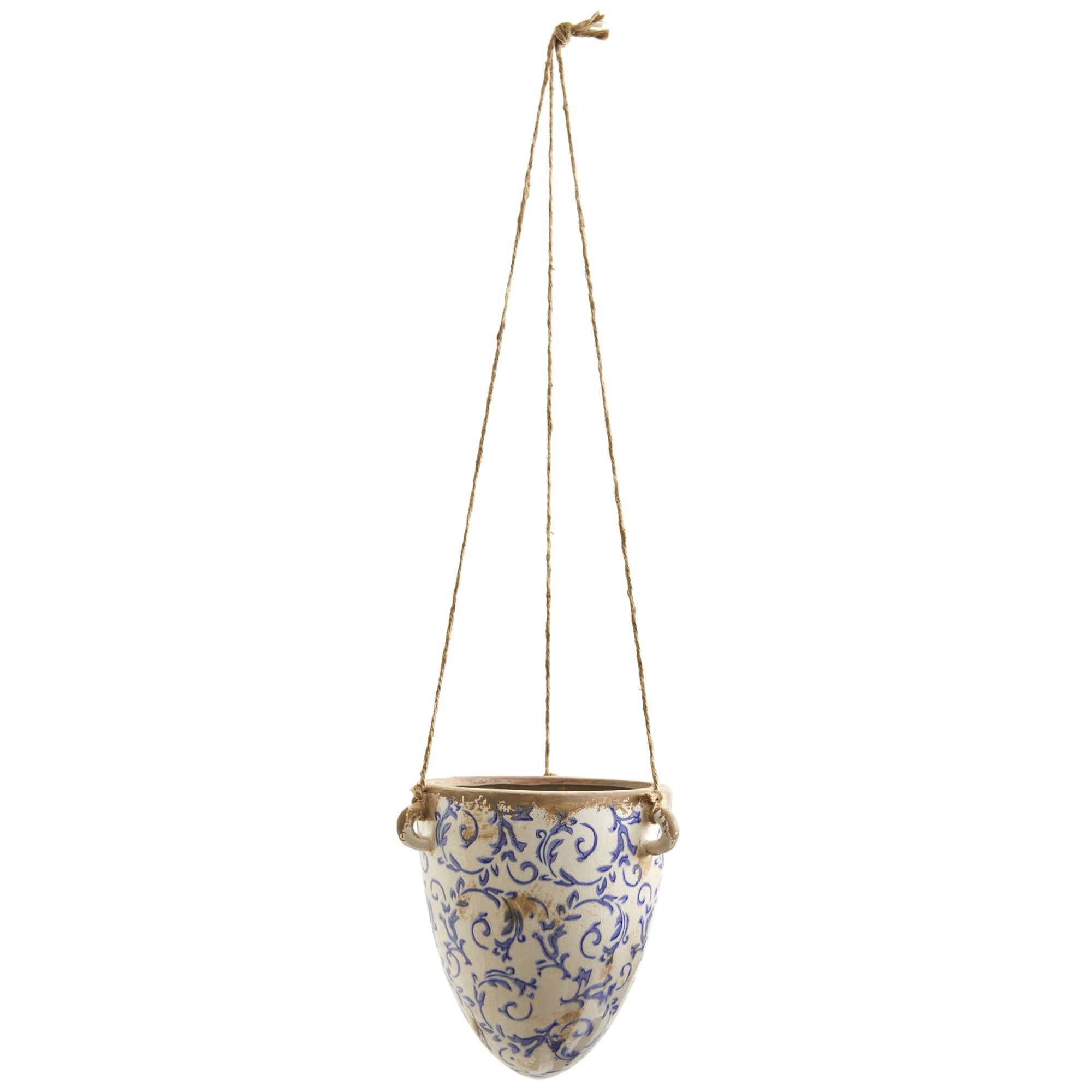 Nearly Natural 2ft Tuscan Hanging Ceramic Scroll Planter in Blue ...