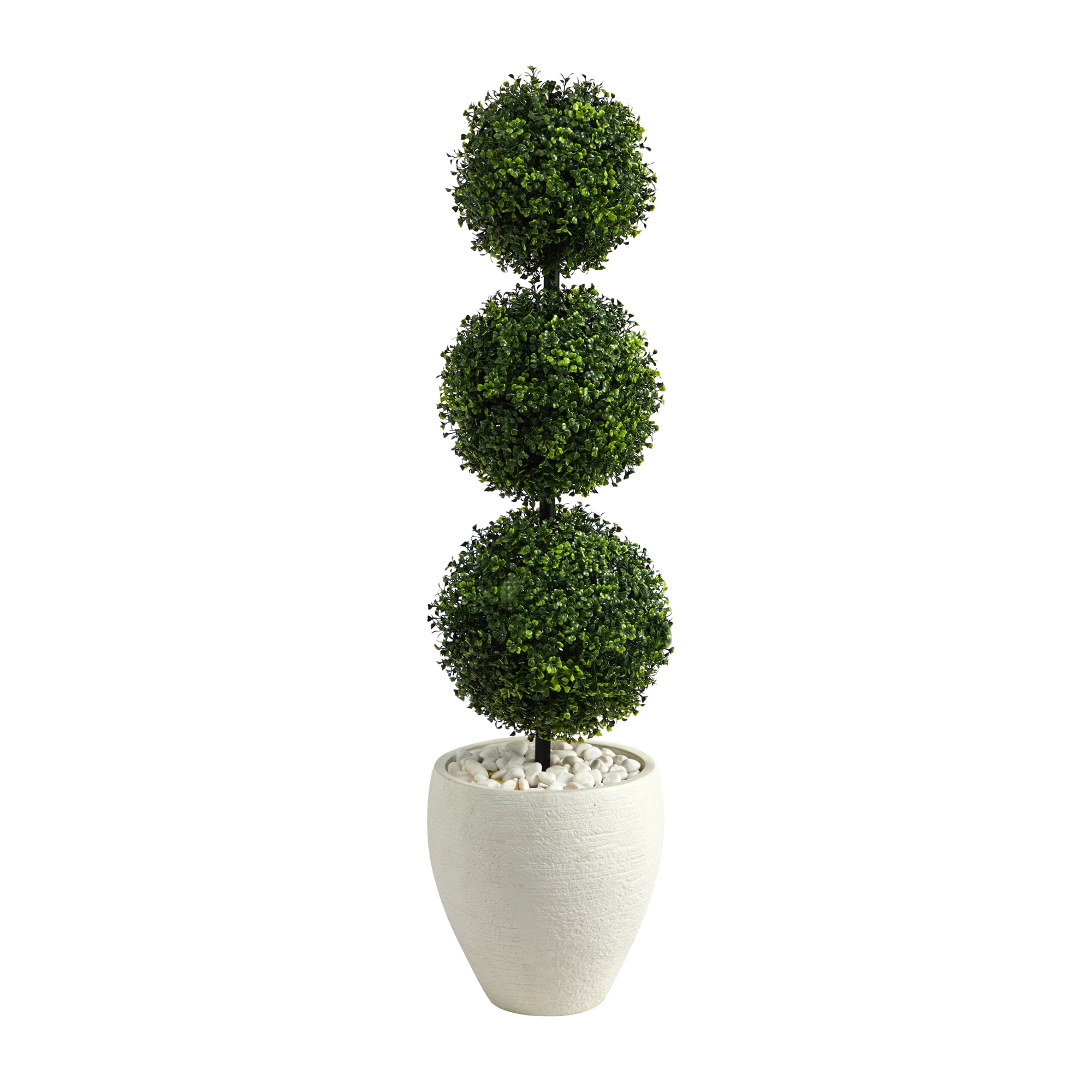 Nearly Natural 3.5' Boxwood Triple Ball Artificial Topiary in Planter ...