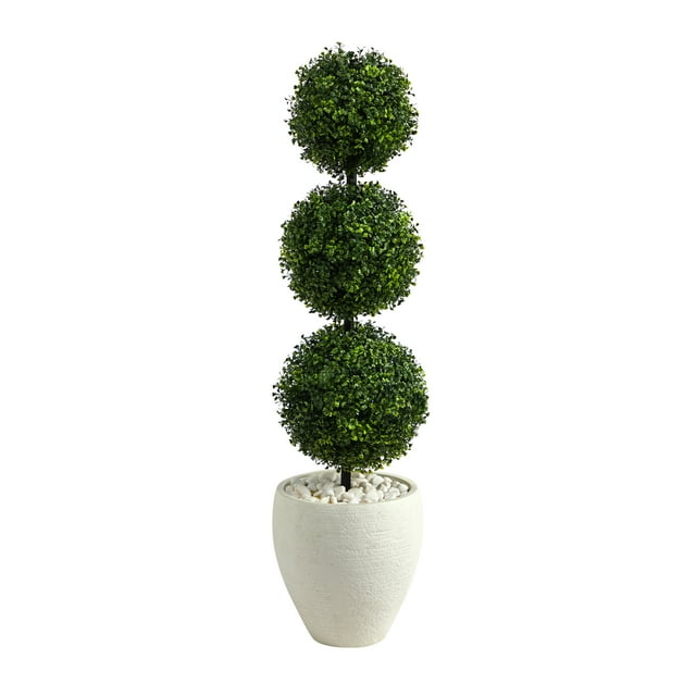 Nearly Natural 3.5' Boxwood Triple Ball Artificial Topiary in Planter ...