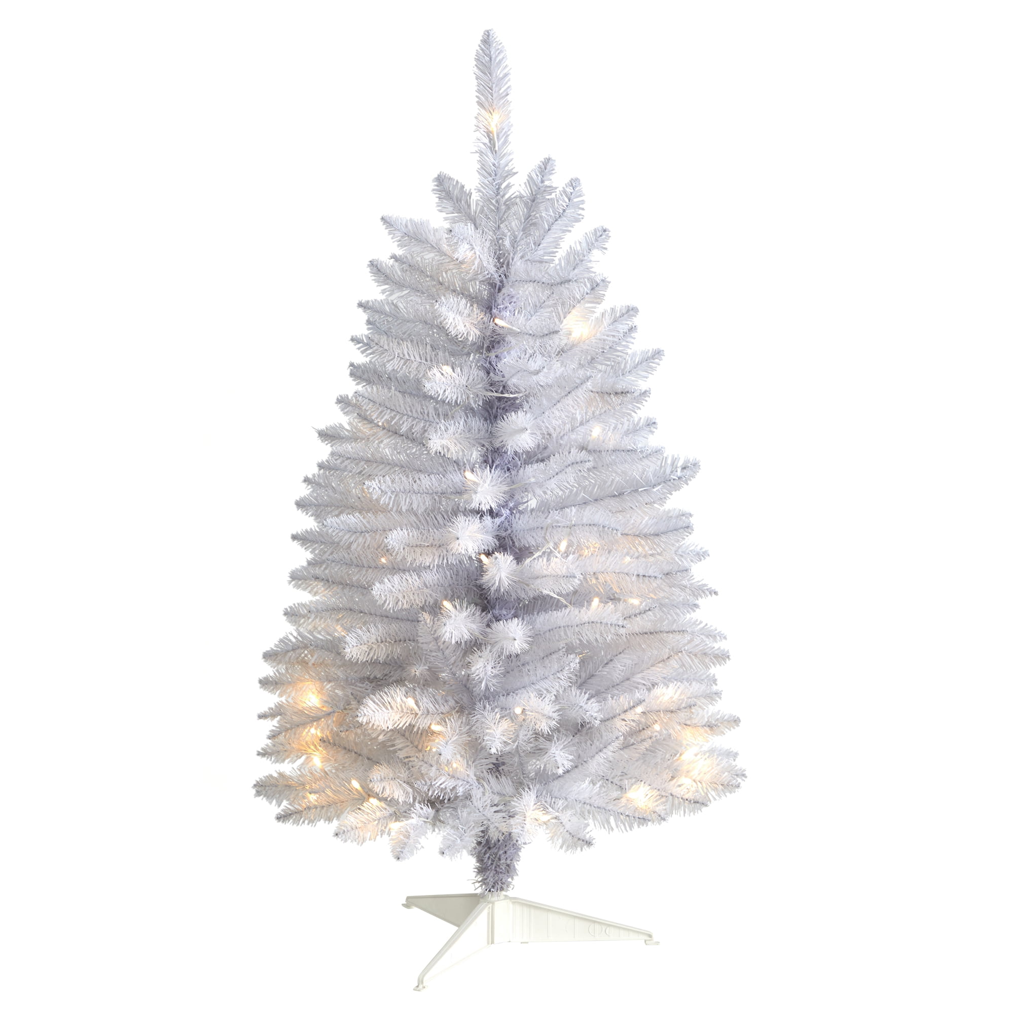 Nearly Natural 3' White Slim Artificial Christmas Tree Prelit 50 Warm ...