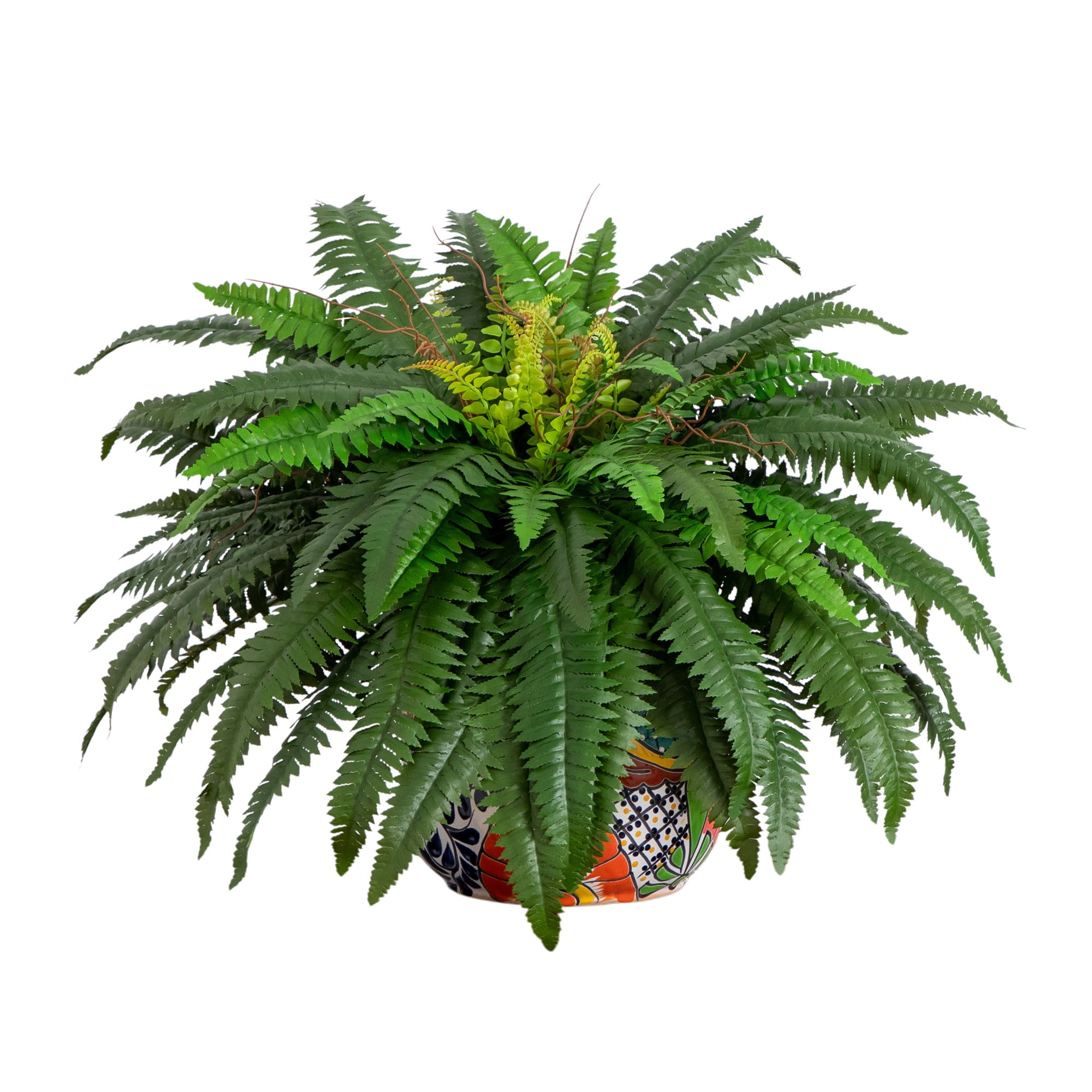 Nearly Natural 32in. Artificial Double Boston Fern in Handmade Mexican ...