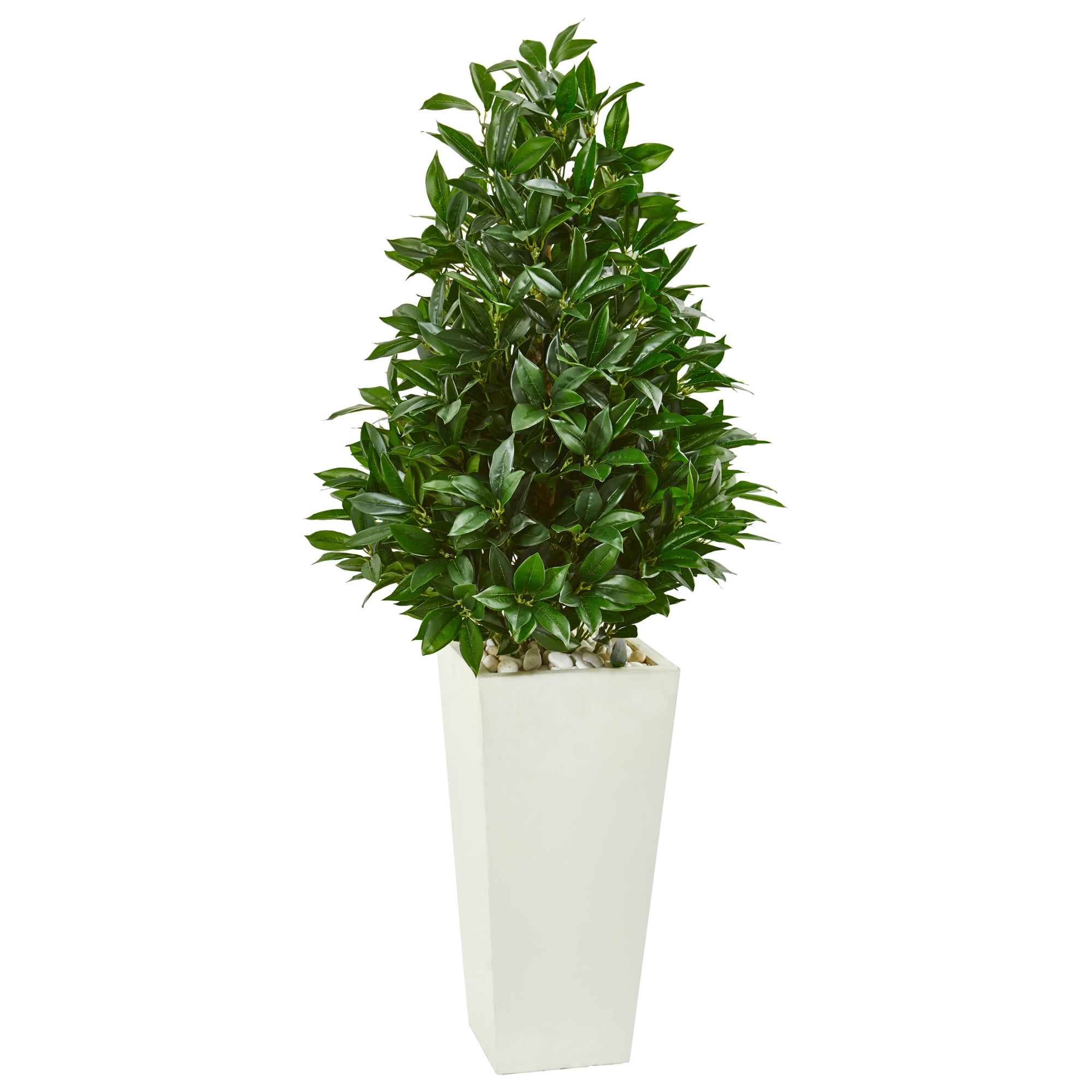 Nearly Natural 4-Ft. Bay Leaf Cone Topiary Artificial Tree in White ...