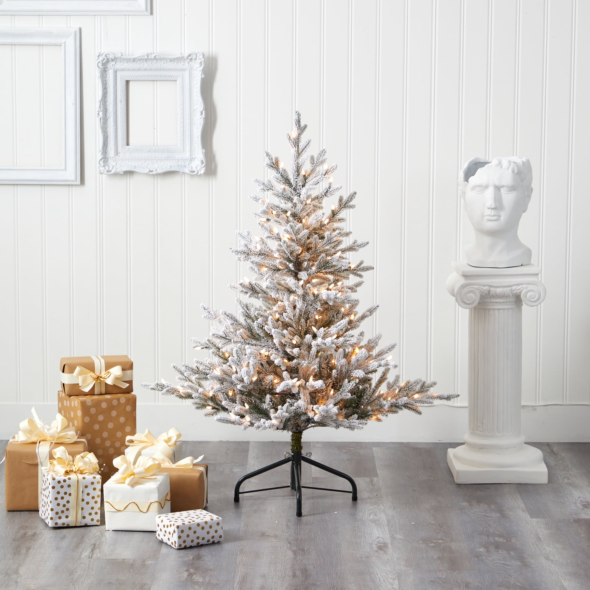 Nearly Natural 4' Green Fraser Fir Flocked Artificial Christmas Tree ...