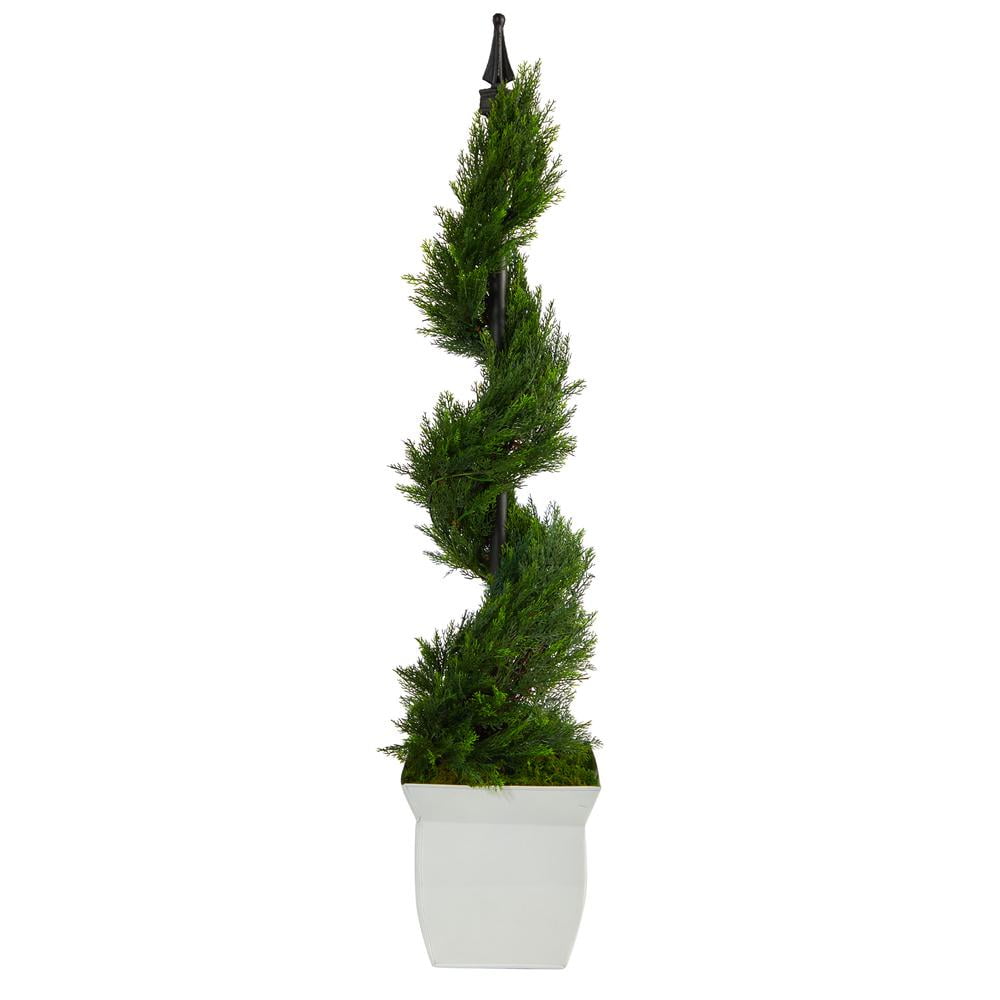 Nearly Natural 4' Plastic Cypress Spiral Artificial Topiary, Green ...