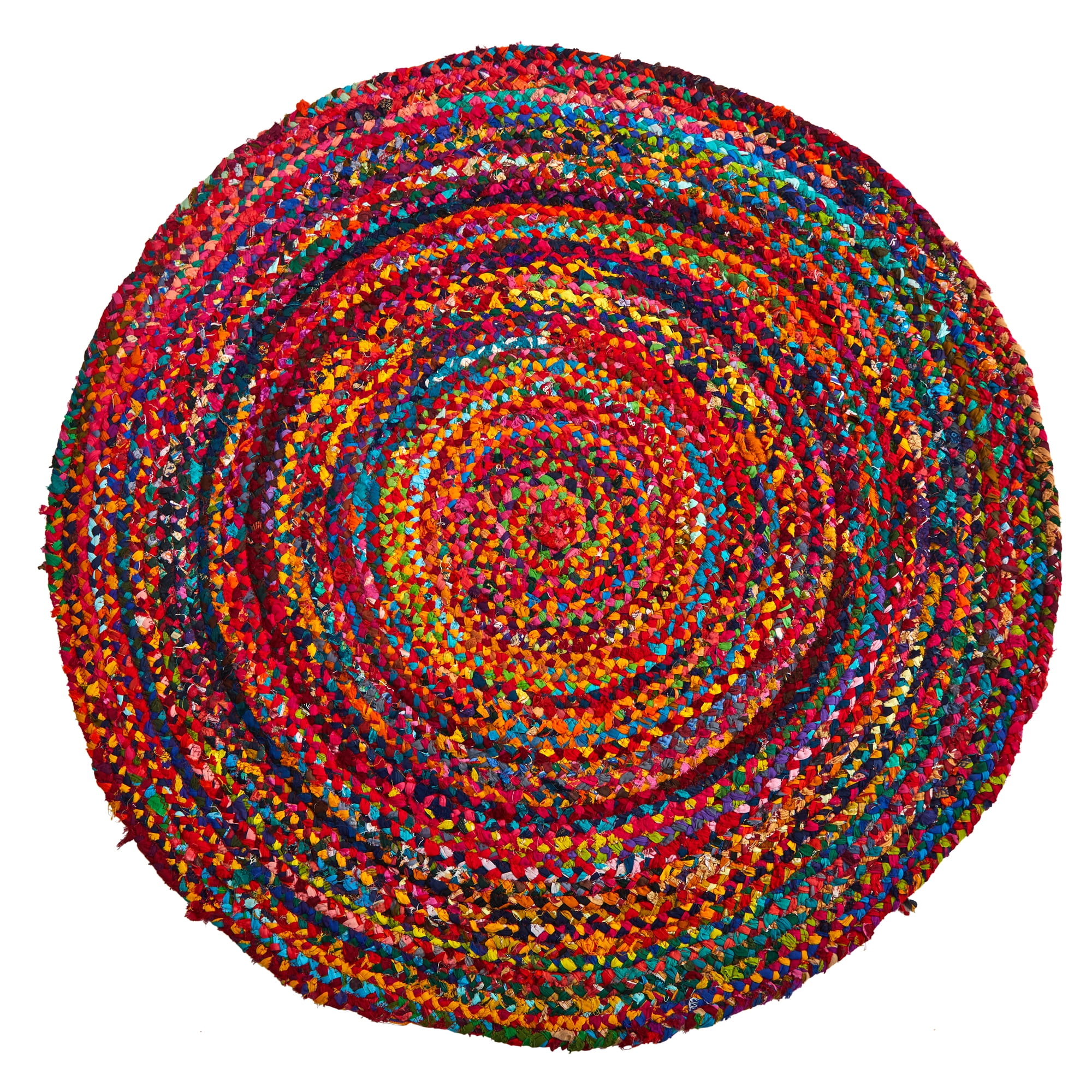 Nearly Natural 4' x 4' Hand Braided Boho Colorful Chindi Round Rug ...