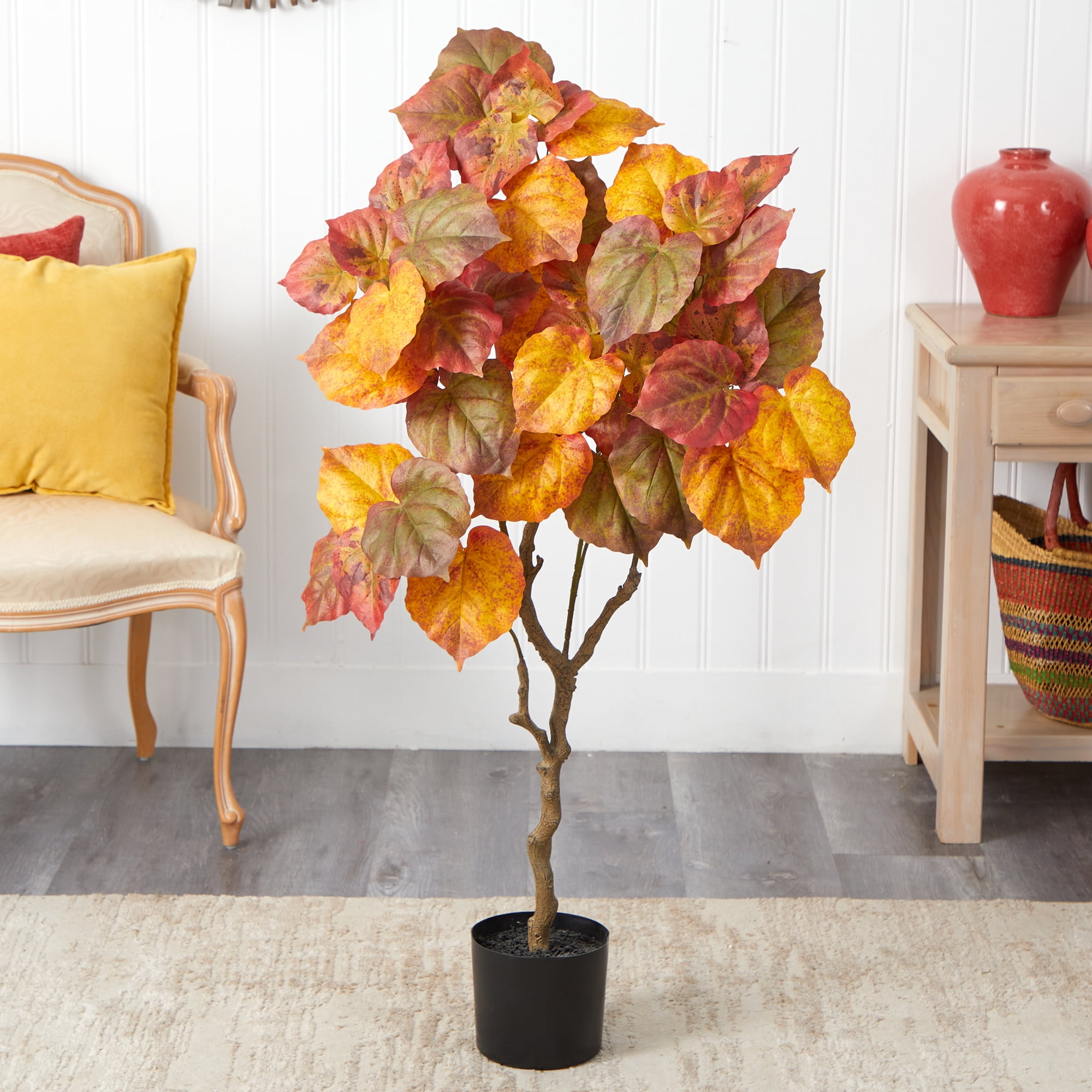 Nearly Natural 4ft. Autumn Umbrella Ficus Fall Artificial Tree ...