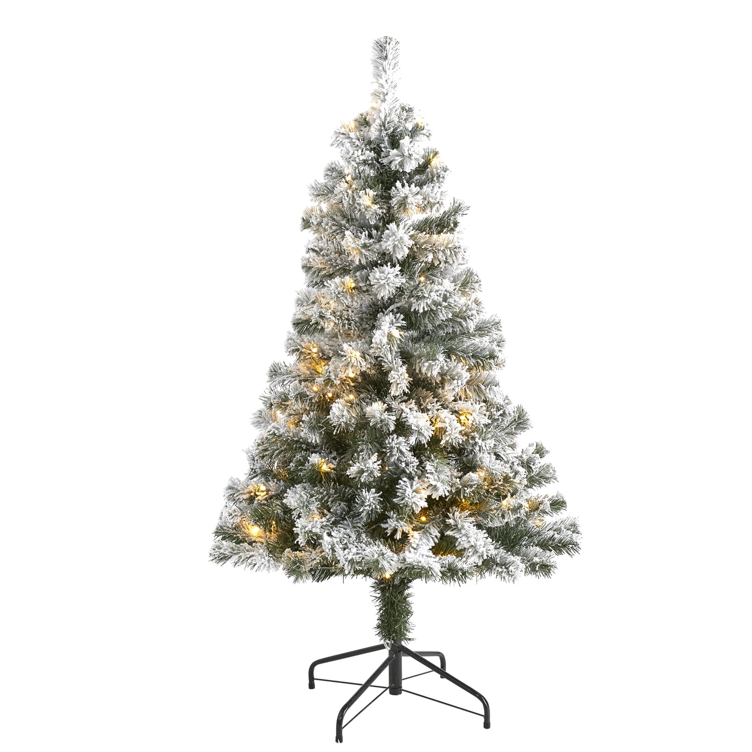 Nearly Natural 4ft Flocked Fir Artificial Christmas Tree with 100 Clear ...