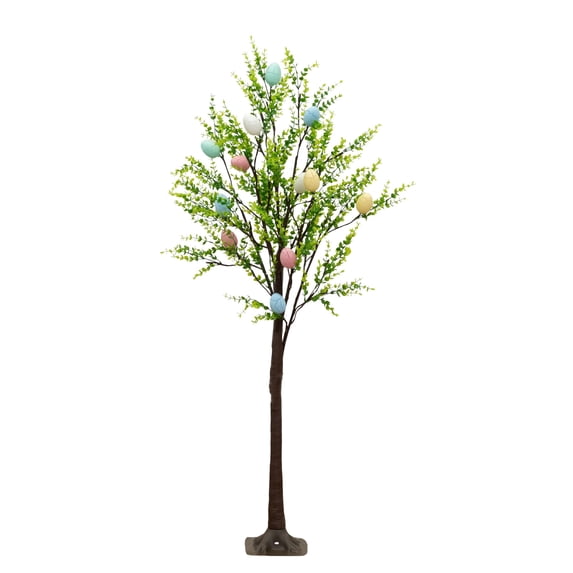 Nearly Natural 4ft. Pre-Lit Artificial Easter Egg Twig Tree with Greens ...