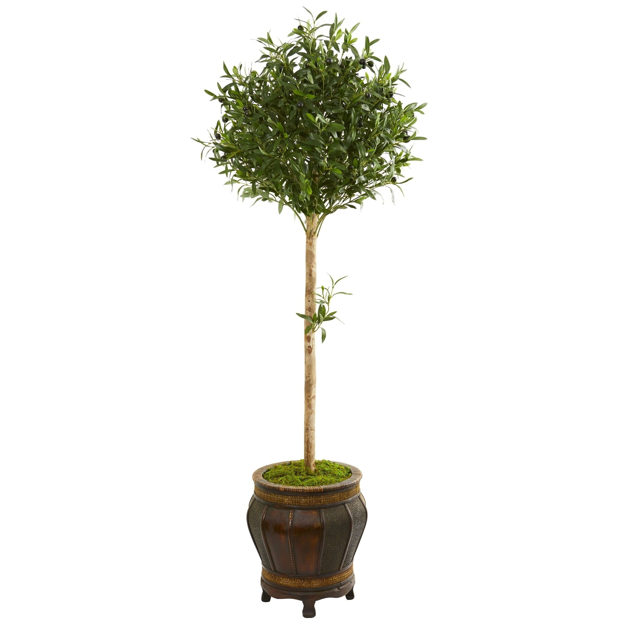 Nearly Natural 5.5' Olive Topiary Artificial Tree in Decorative Planter ...