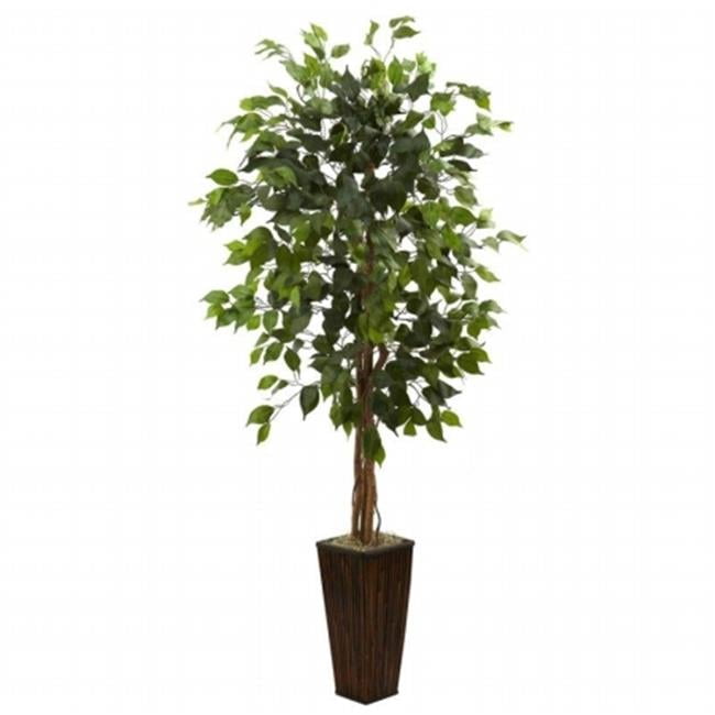 Nearly Natural 5.5Ft Ficus Tree with Bamboo Planter - Walmart.com