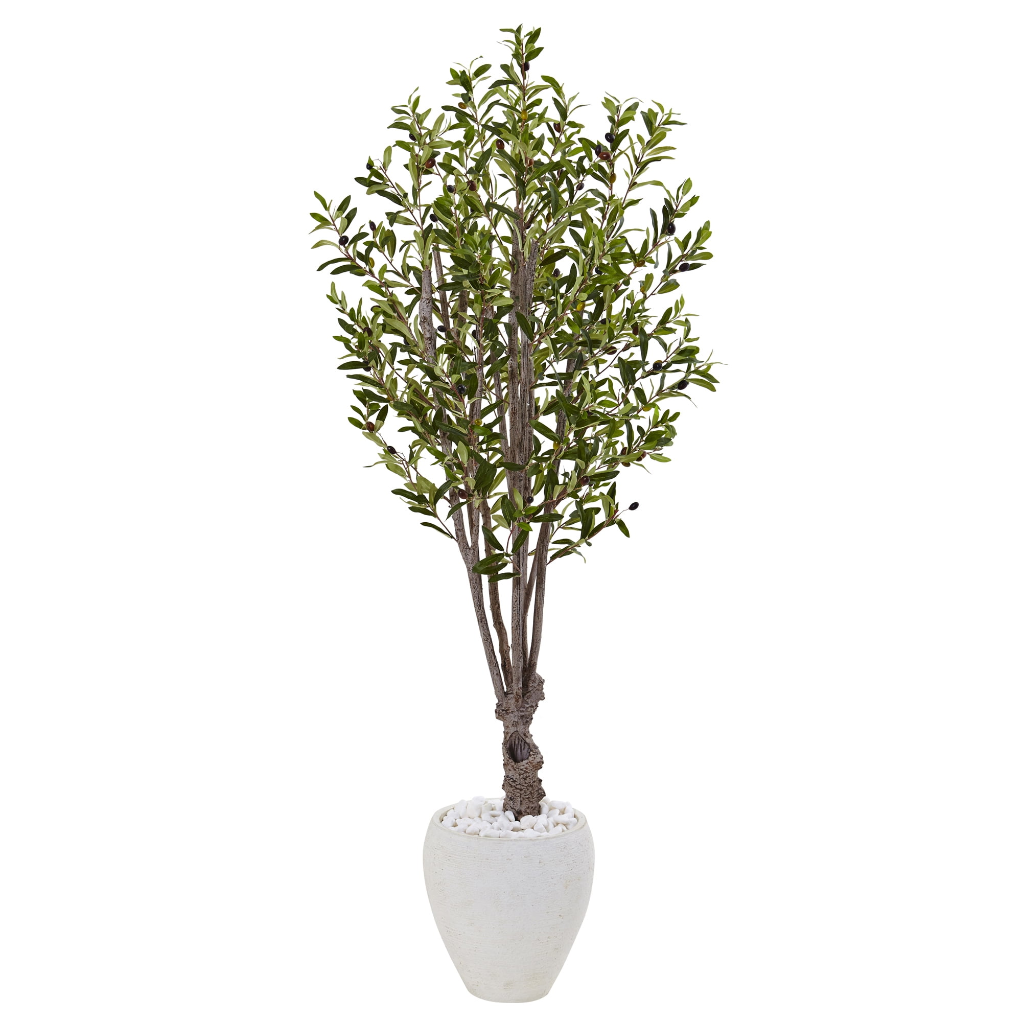 Nearly Natural 5 ft. Olive Artificial Tree in White Oval Planter ...