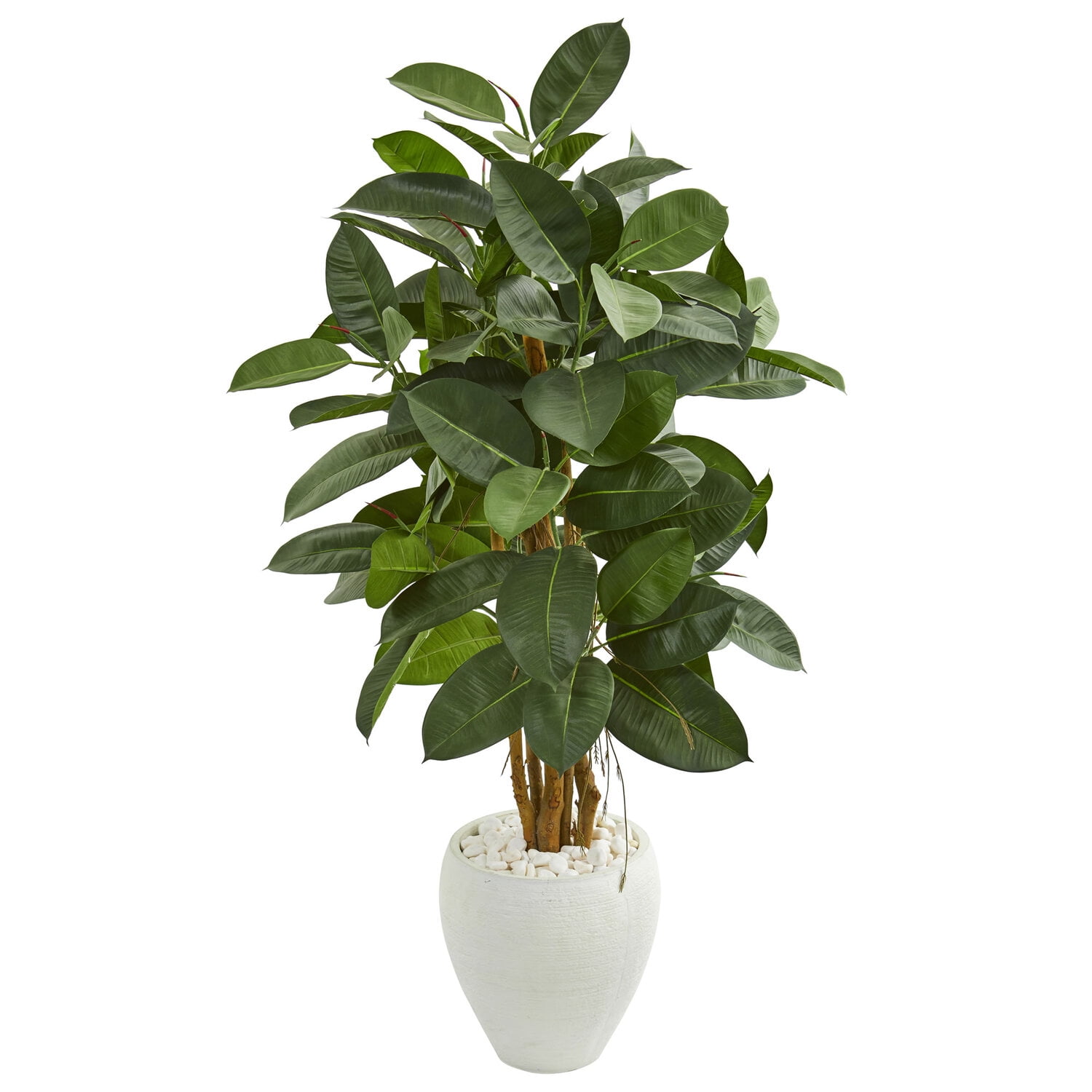 Nearly Natural 53in. Artificial Rubber Tree in White Planter - Walmart ...