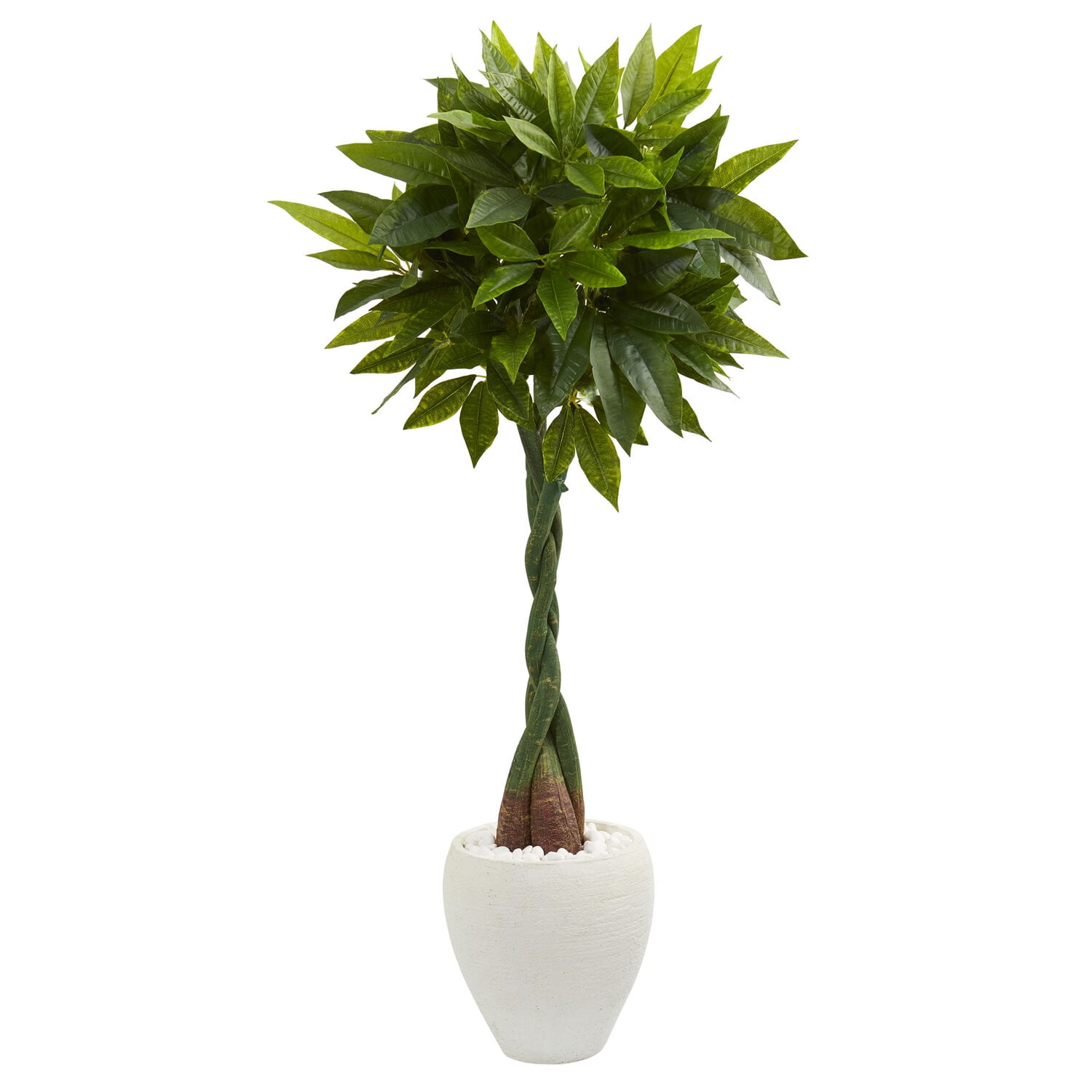 Nearly Natural 5720 4.5 ft. Money Artificial Tree in White Oval Planter ...