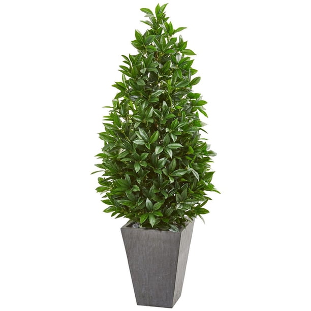 Nearly Natural 57in. Bay Leaf Cone Topiary Tree in Slate Planter UV ...