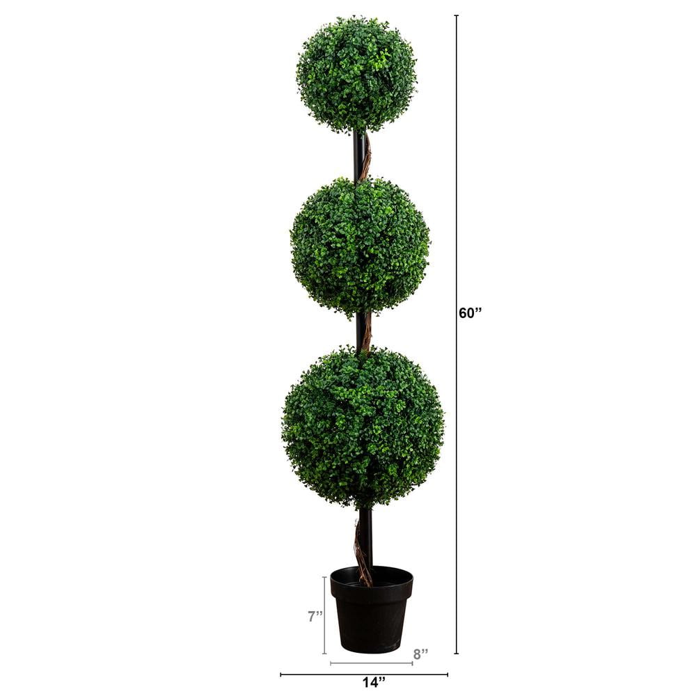 Nearly Natural 5ft. Artificial Triple Ball Boxwood Topiary Tree (Indoor ...