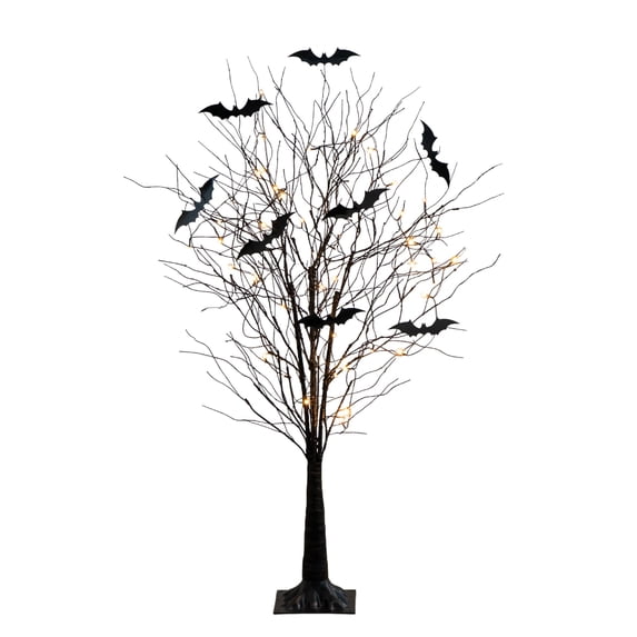 Nearly Natural 5ft. Pre-Lit Artificial Halloween Black Twig Tree with ...