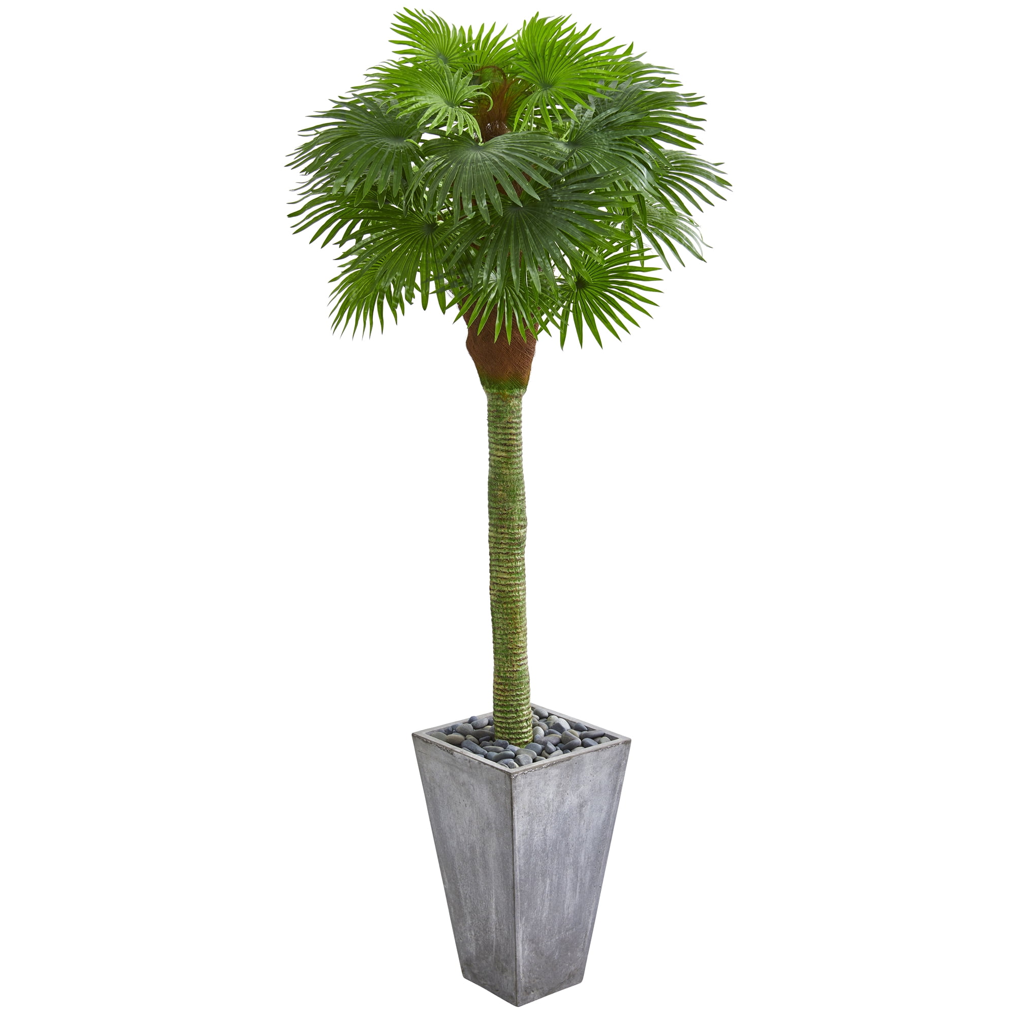 Nearly Natural 6.5’ Fan Palm Artificial Tree in Cement Planter UV ...