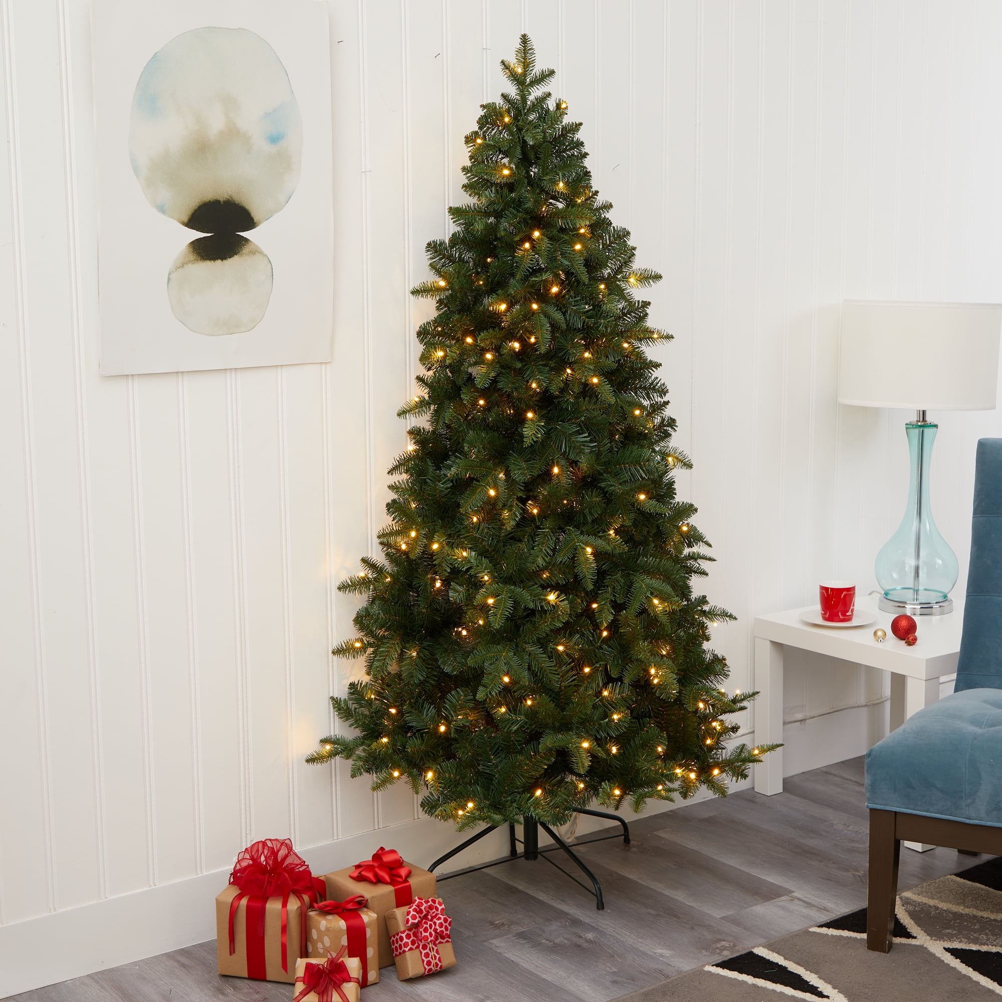 Nearly Natural 6' Green Spruce Artificial Christmas Tree Prelit 180 ...