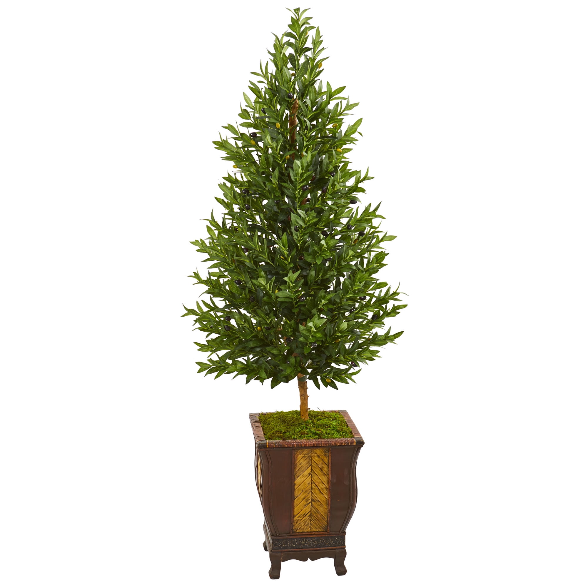 Nearly Natural 69-In. Olive Cone Topiary Artificial Tree in Decorative ...