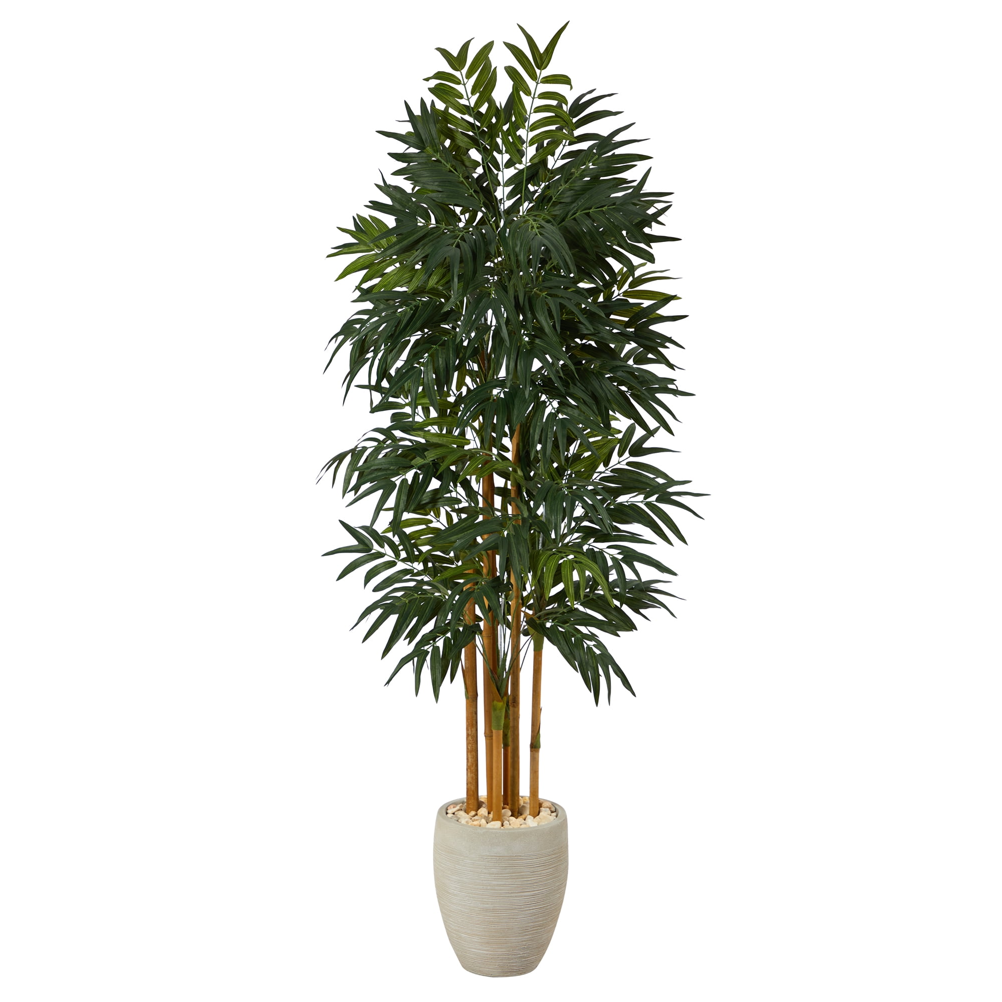 Nearly Natural 69" Phoenix Palm Artificial Tree in White Planter with ...