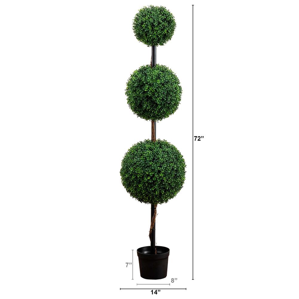 Nearly Natural 6ft. Artificial Triple Ball Boxwood Topiary Tree (Indoor ...