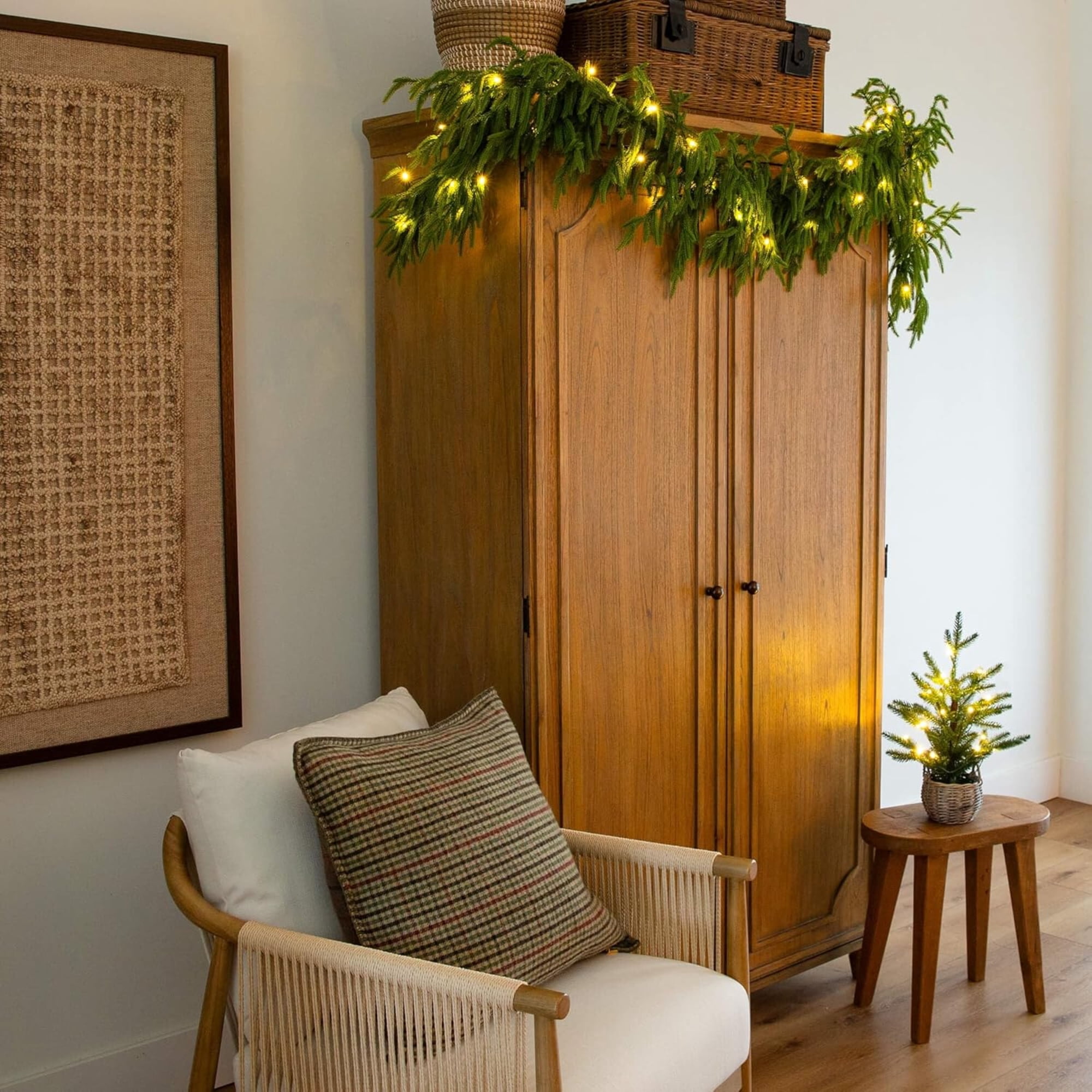Nearly Natural Pre-Lit Norfolk Island Pine Artificial Garland - 6' x3 ...