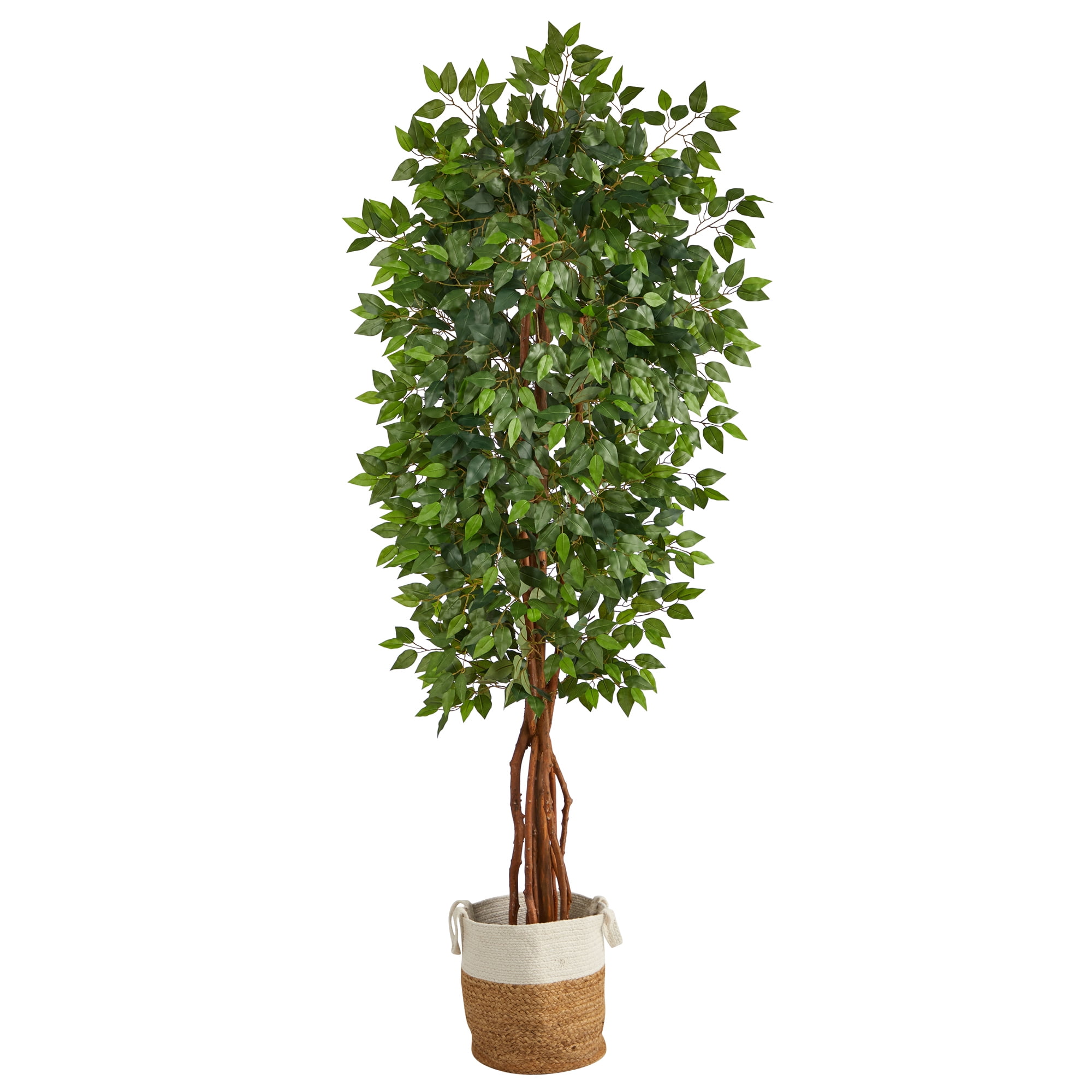 Nearly Natural 7.5ft. Artificial Deluxe Ficus Tree with Handmade Jute ...