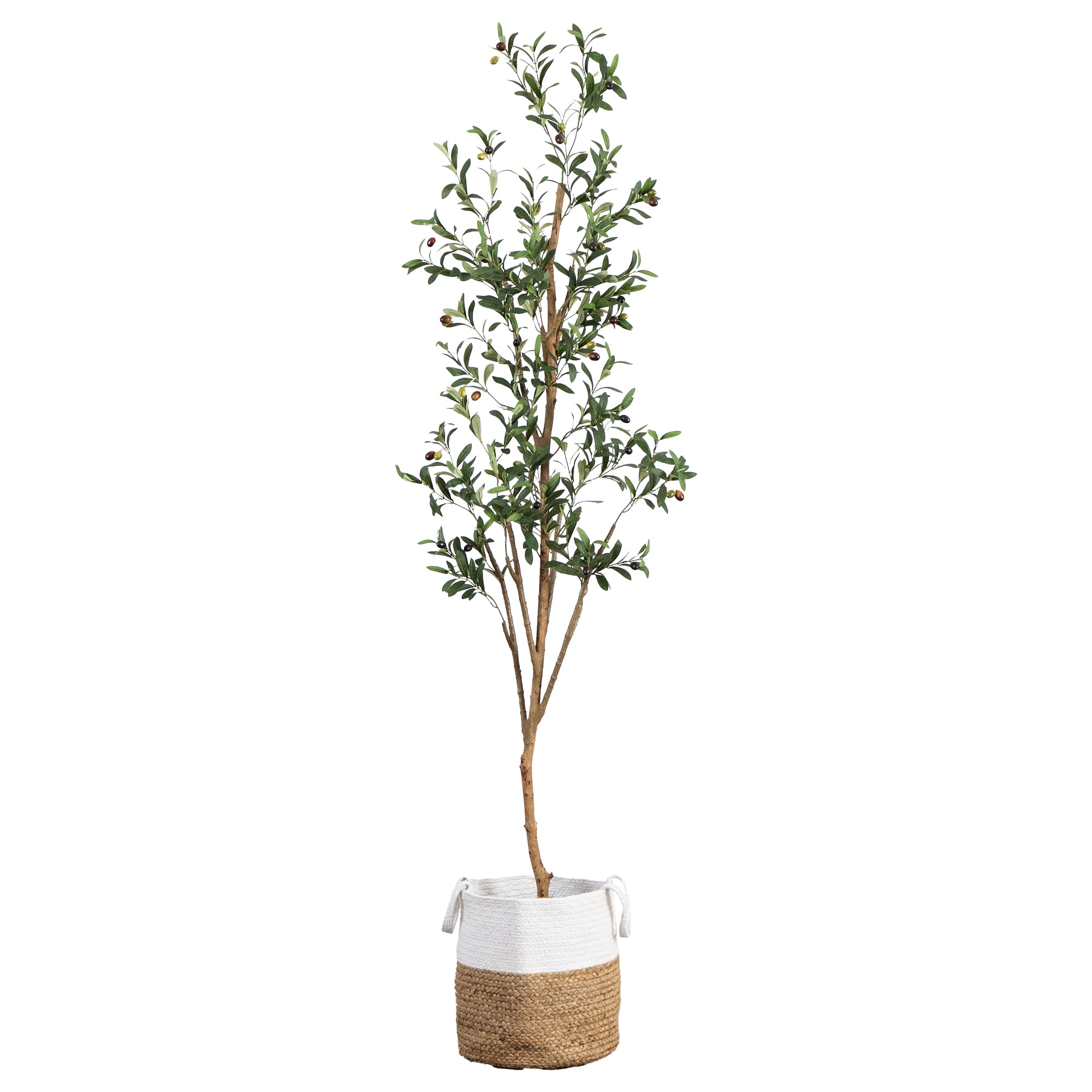 Nearly Natural 7ft. Artificial Olive Tree with Natural Trunk and ...