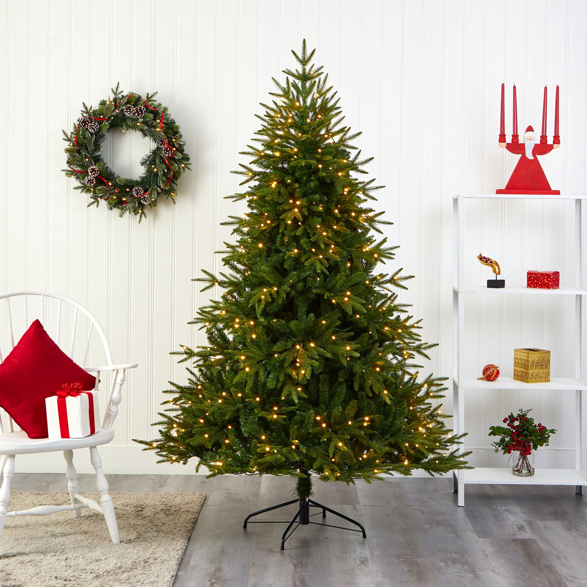 Nearly Natural Clear Prelit 400 LED Green Holiday Pine Fir Artificial ...
