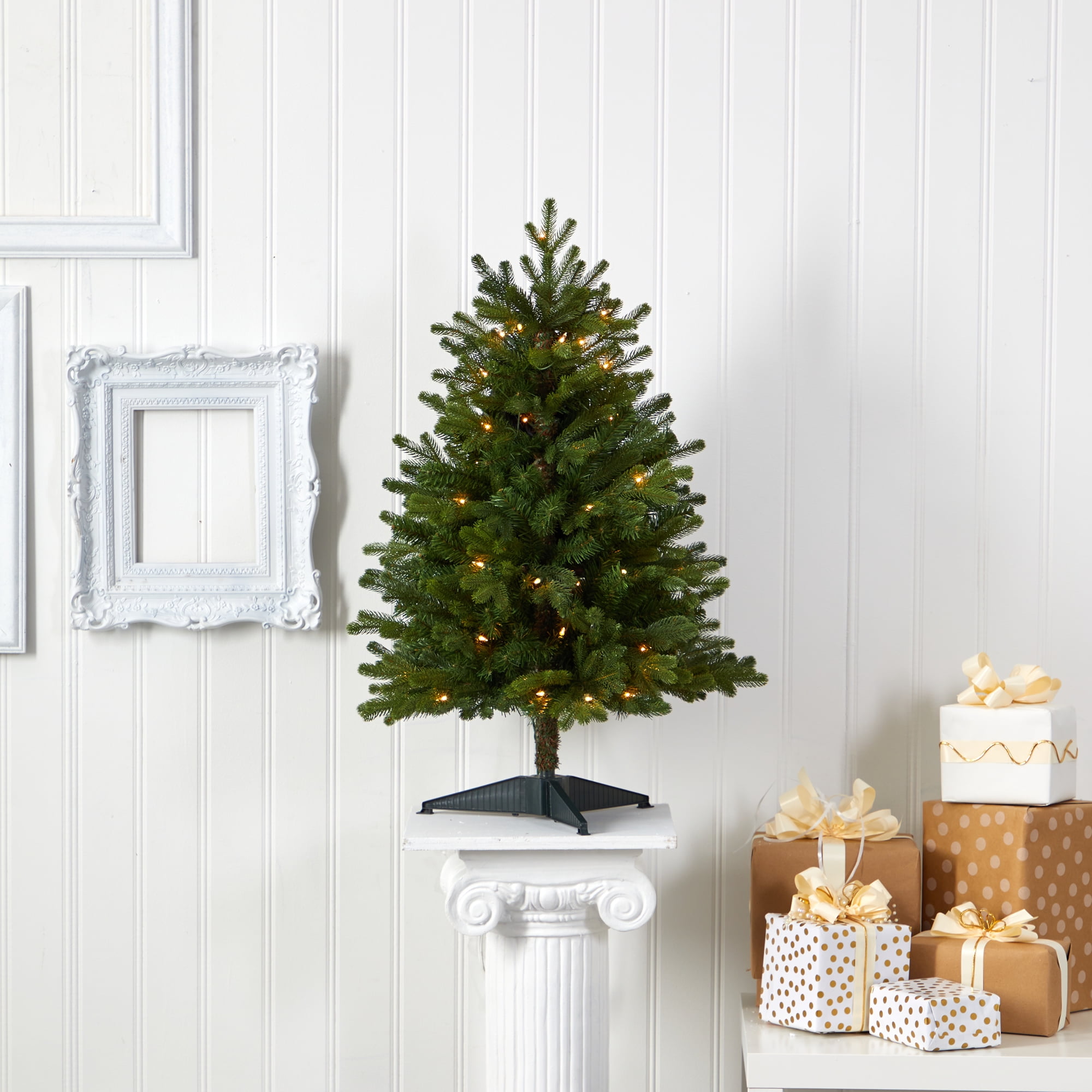 Nearly Natural Clear Prelit LED Green Decorated Fir Christmas Tree, 3 ...