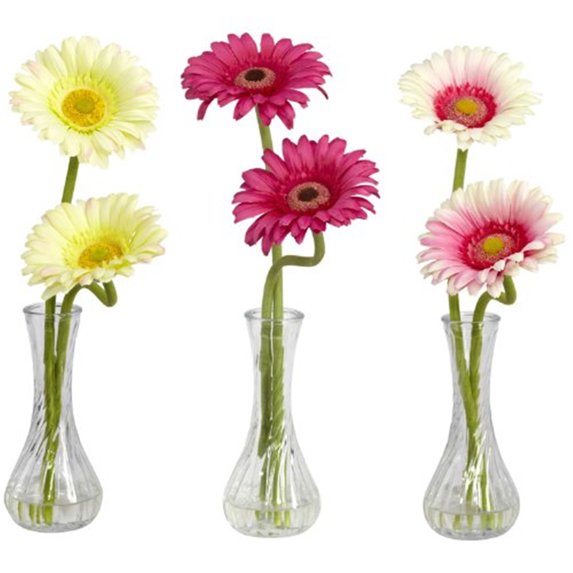 Nearly Natural Gerber Daisy with Bud Vase, Assorted 2, 3pc - Walmart.com