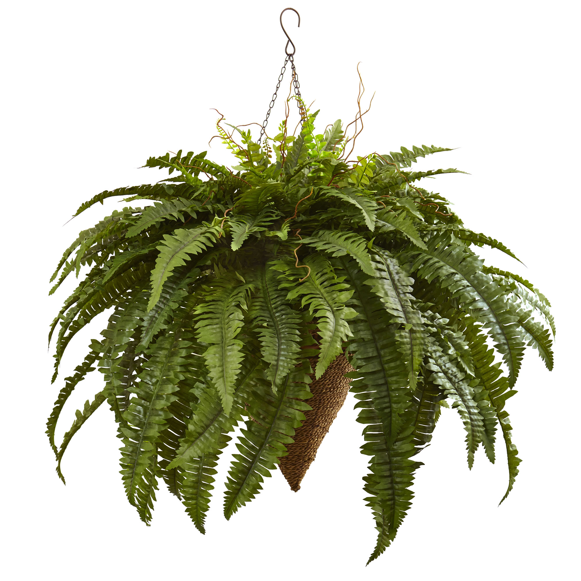 Nearly Natural Giant Boston Fern with Cone Hanging Basket - Walmart.com