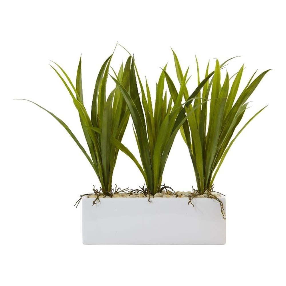Nearly Natural Artificial Tall Grass in Rectangular White Planter with ...